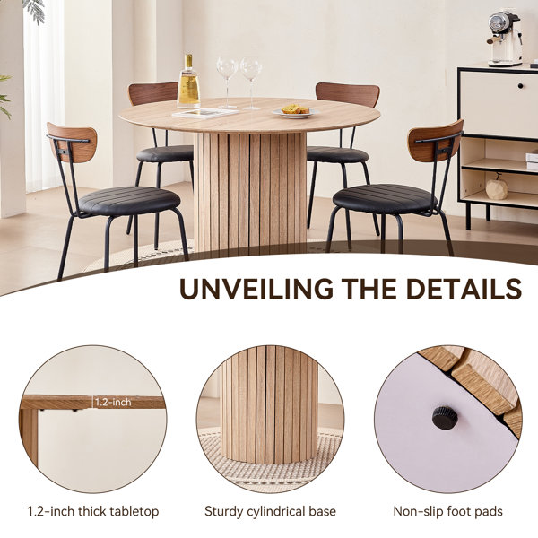 Latitude Run® 47 Inches Wood Round Dining Table for 4, Natural Kitchen ...