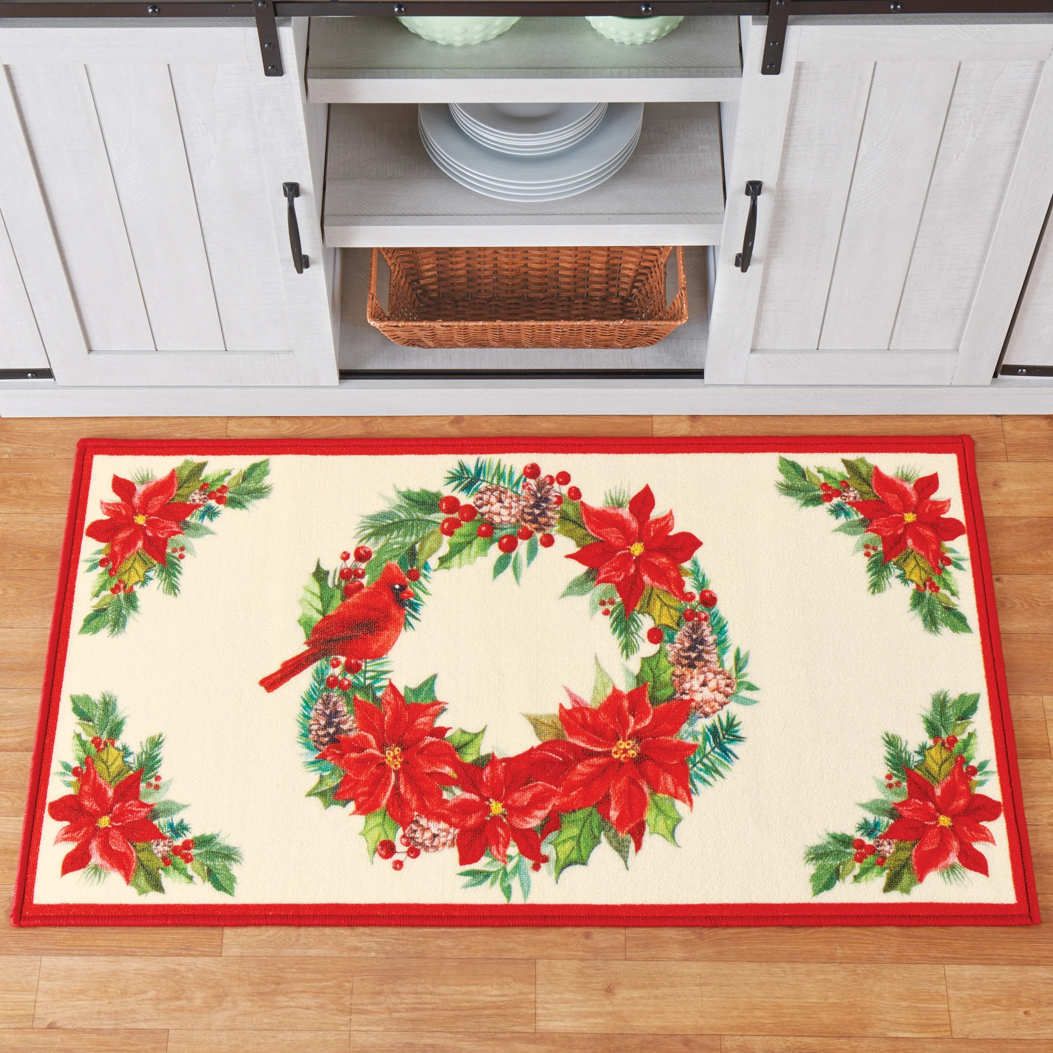 The Holiday Aisle® Festive Poinsettia Cardinal Wreath Skid-Resistant ...