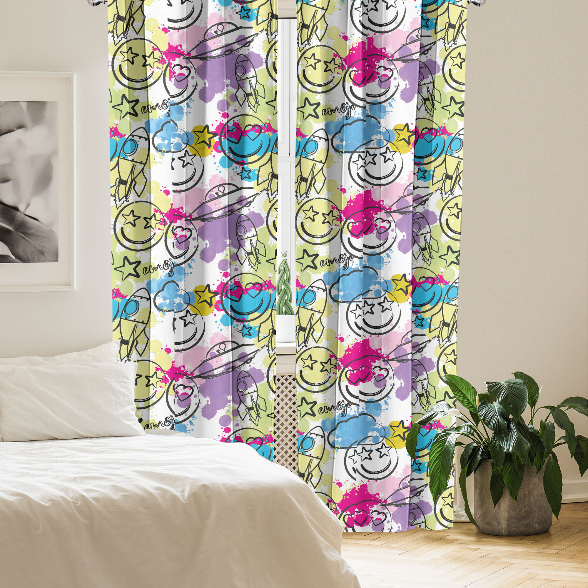 East Urban Home Doidge East Urban Home Emoji Curtains Outline Faces ...