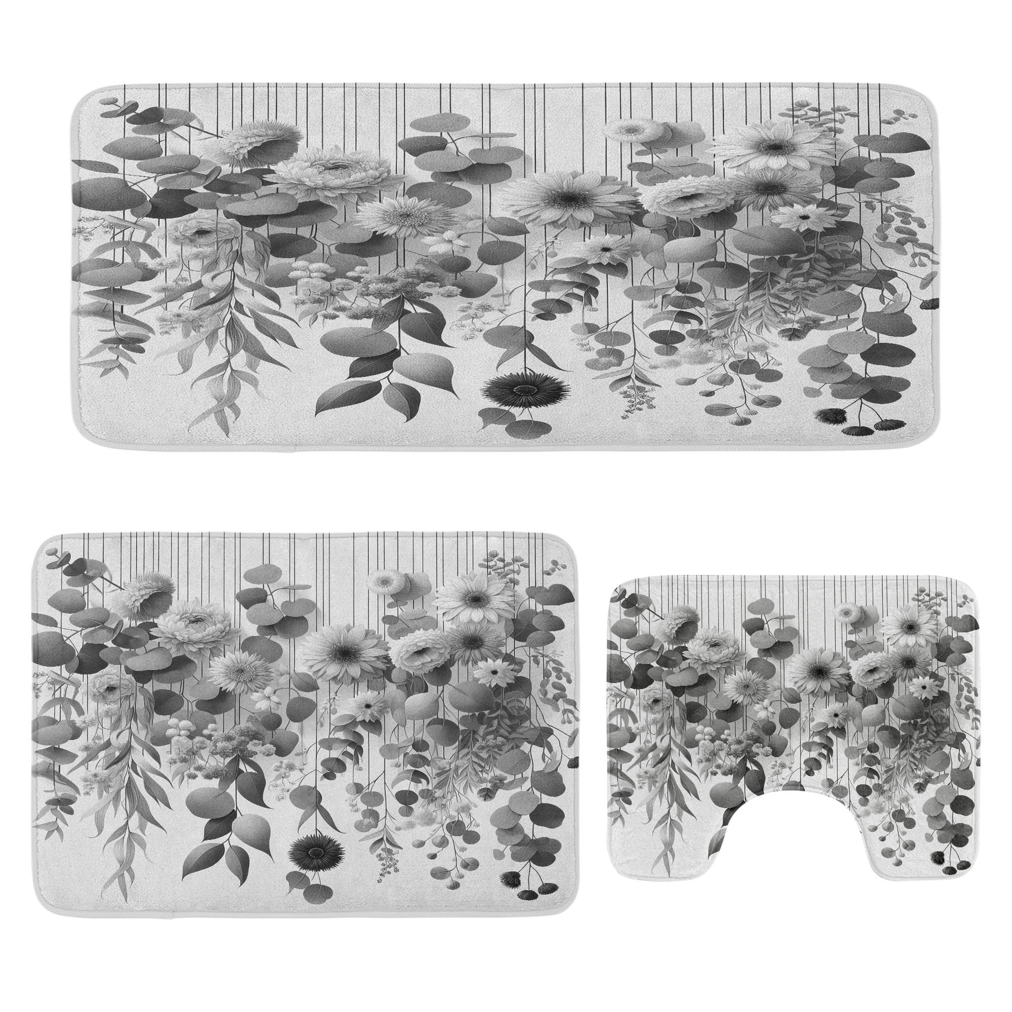 Red Barrel Studio® Grey Bathroom Rug Set 3 Pieces U-Shape & Rectangle ...