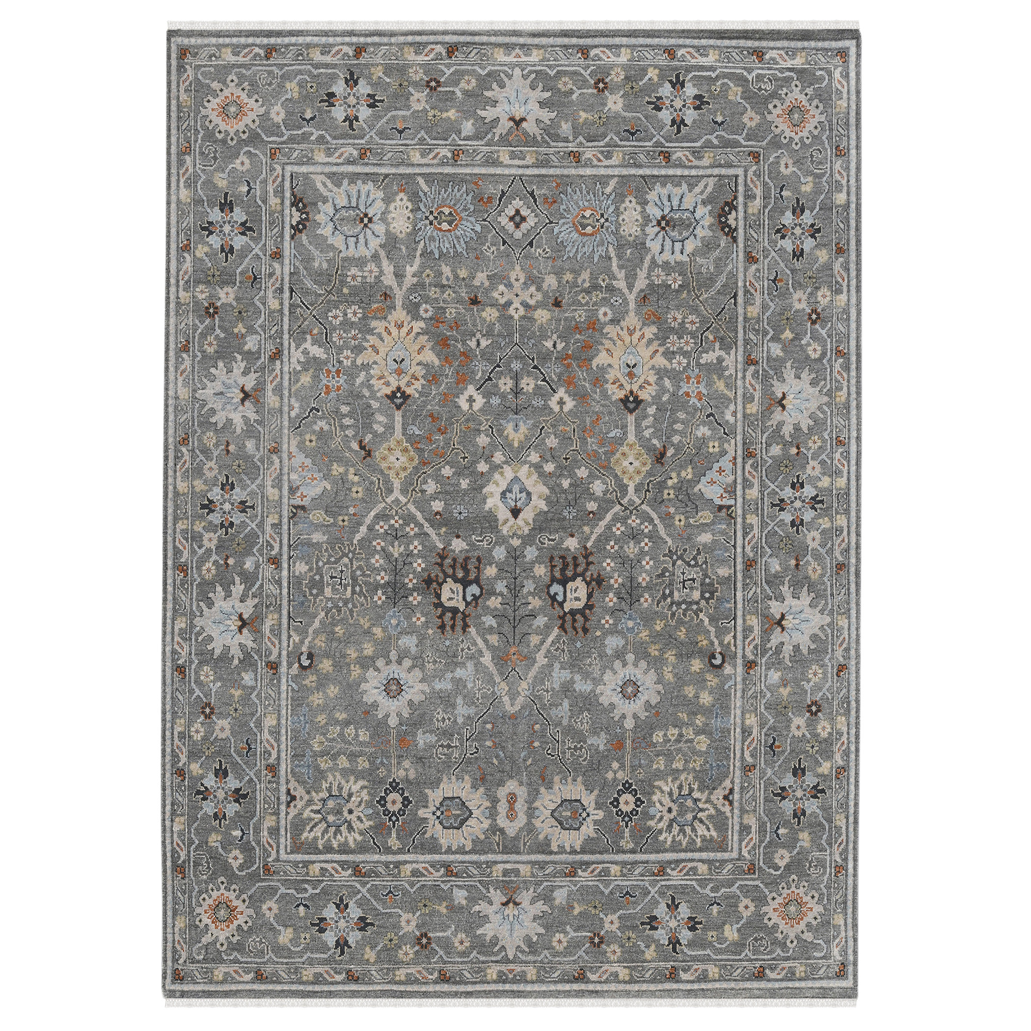Darby Home Co Hillard Oriental Hand Knotted Wool Gray/Ivory/Black Area ...