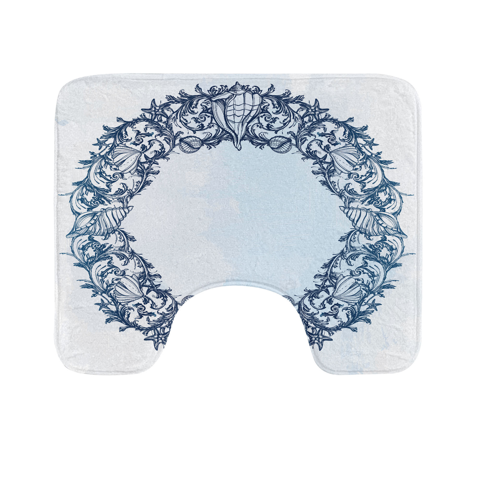 Highland Dunes Seashells Toilet Mat U-Shape Bathroom Rug 20" Blue | Wayfair