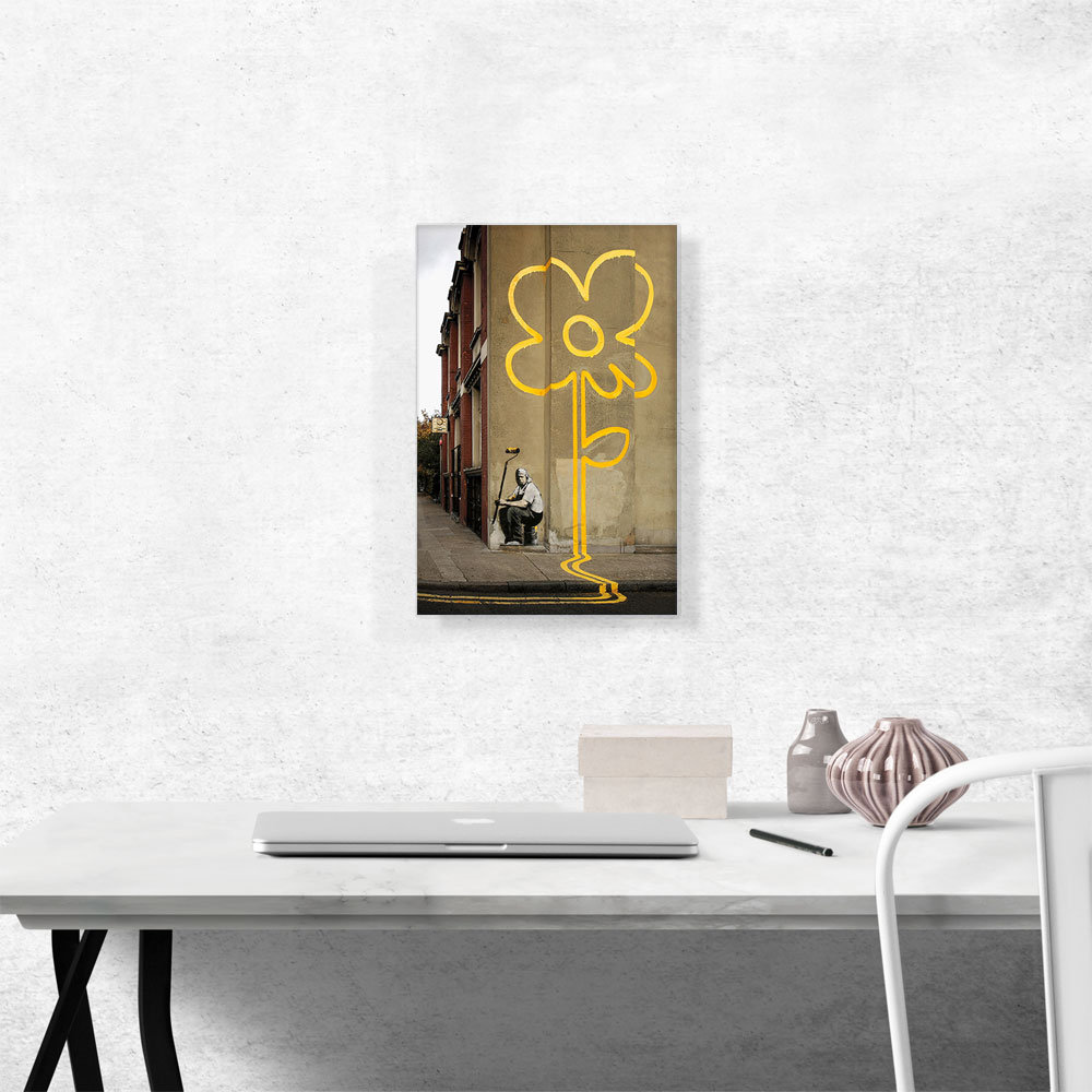 ARTCANVAS Yellow Lines Flower Painter by Banksy - Wrapped Canvas ...