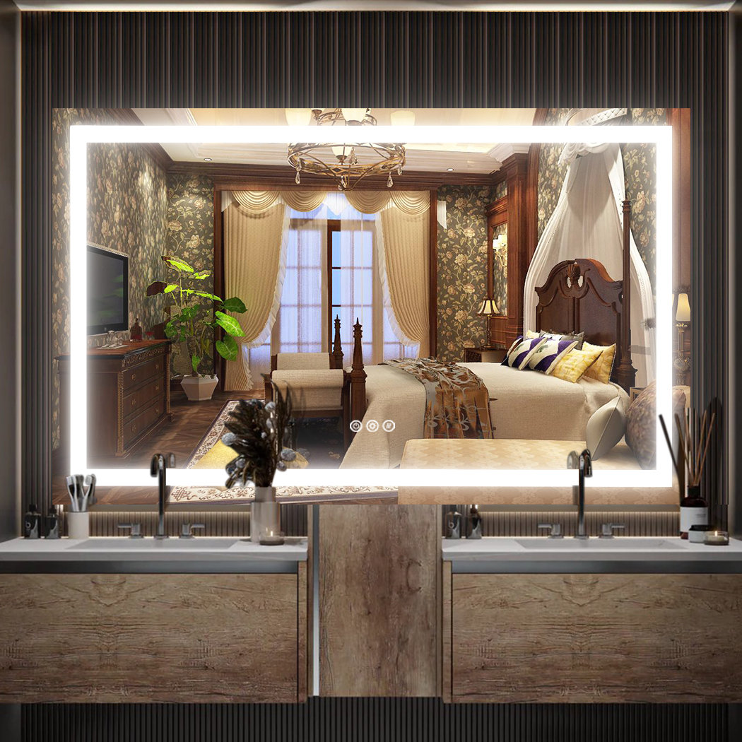 AMANI Rectangular Modern High Lumen Lighted LED Anti-Fog Dimmable Wall Mounted Bathroom Vanity ...