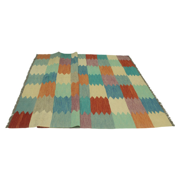 Union Rustic Caidyn-James Handmade Flatweave Wool Turquoise/Orange Rug ...