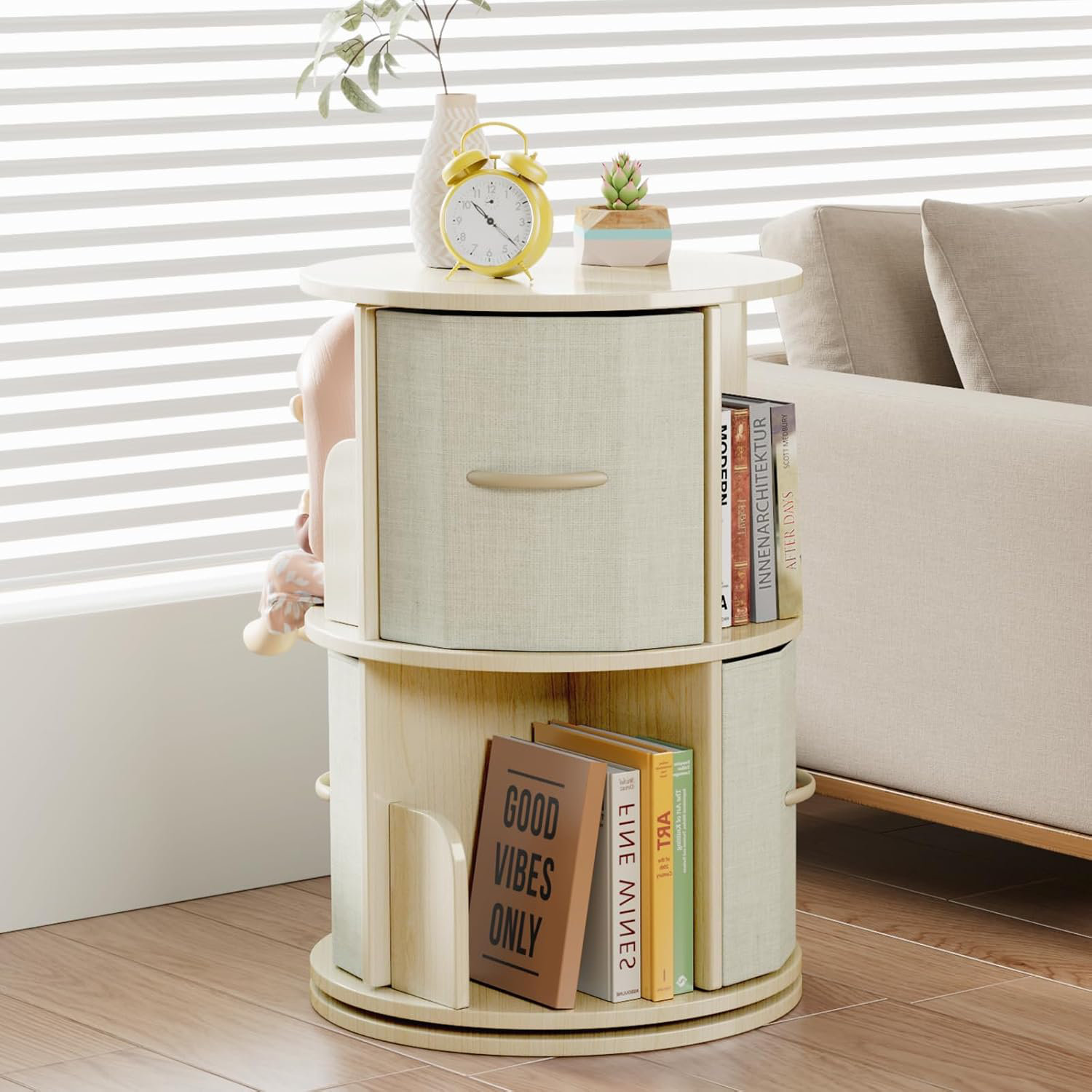 Ebern Designs Rotating Bookshelf - Solid Wood Rotating Bookshelf Tower ...