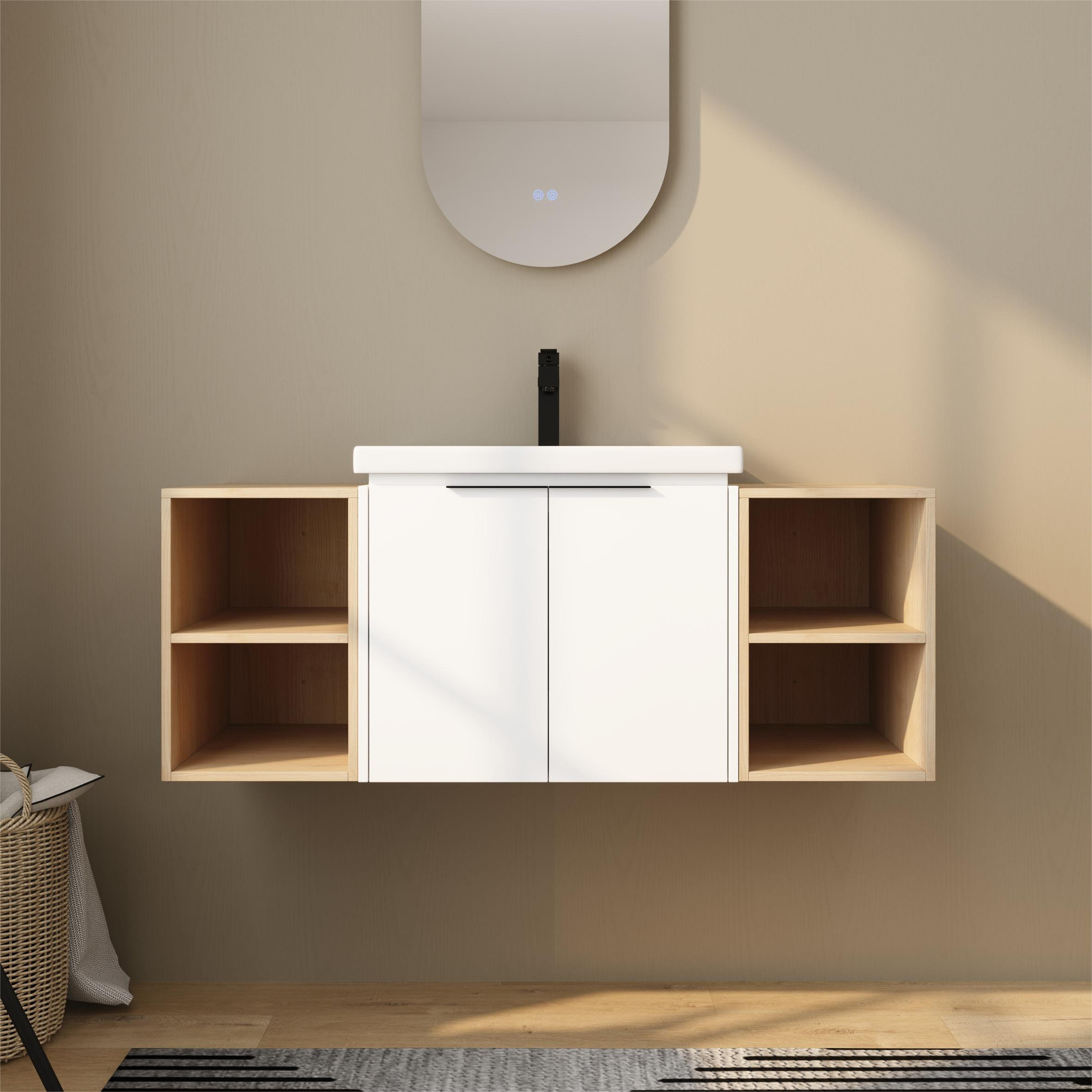 Ebern Designs Asael 48'' Single Floating Bathroom Vanity with Ceramic ...