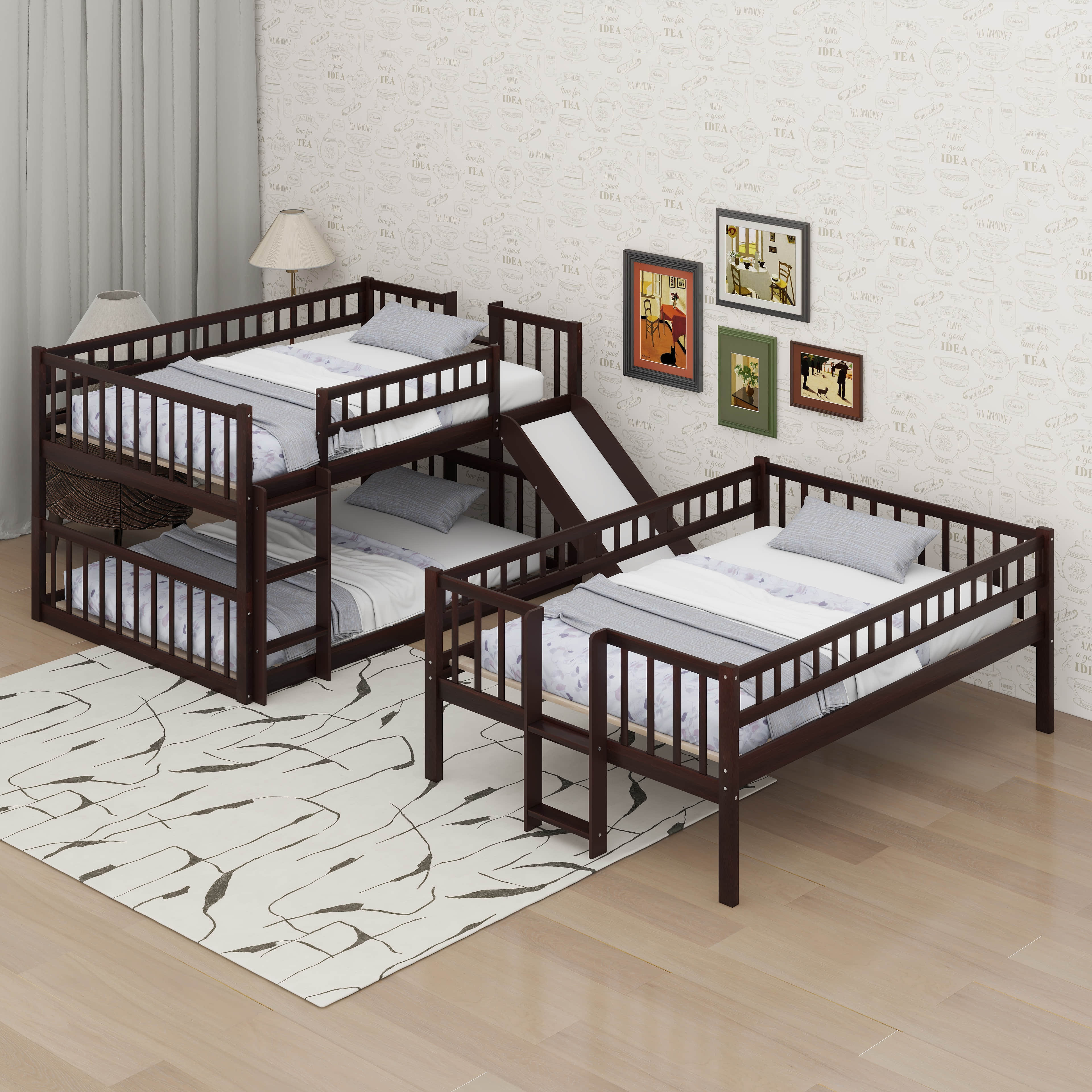 Harriet Bee Sturdy Wood Bed Frame Full-Over-Full-Over-Full Triple Bed ...