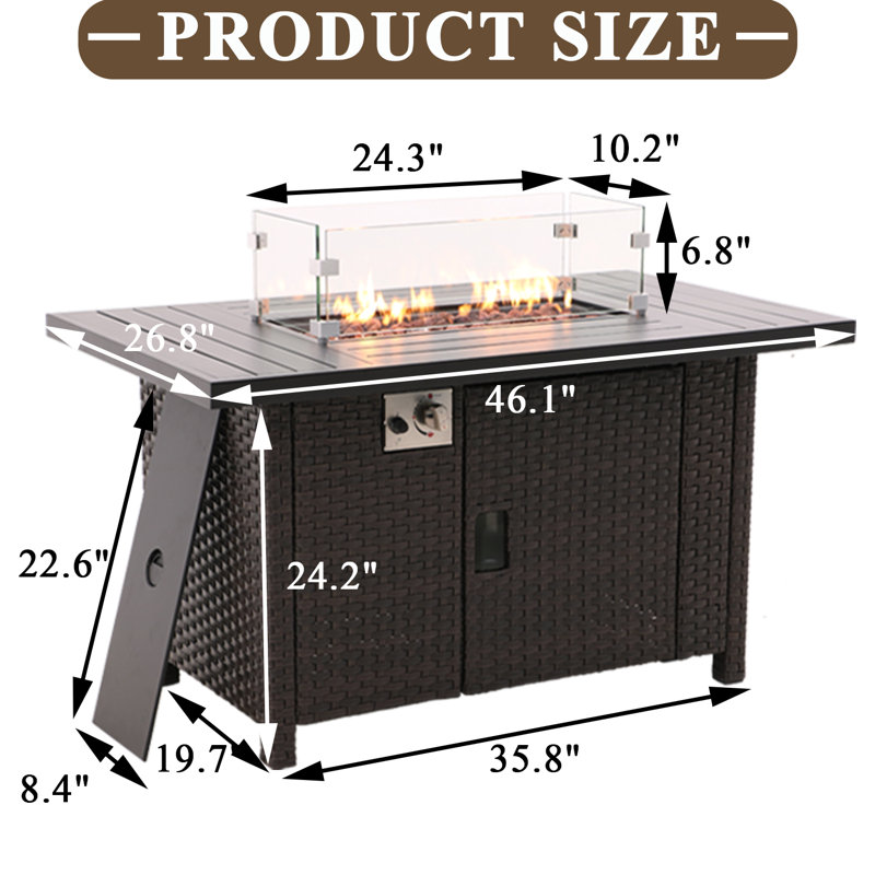 Latitude Run® Damera 24.2'' H x 46'' W Aluminum Propane Outdoor Fire ...