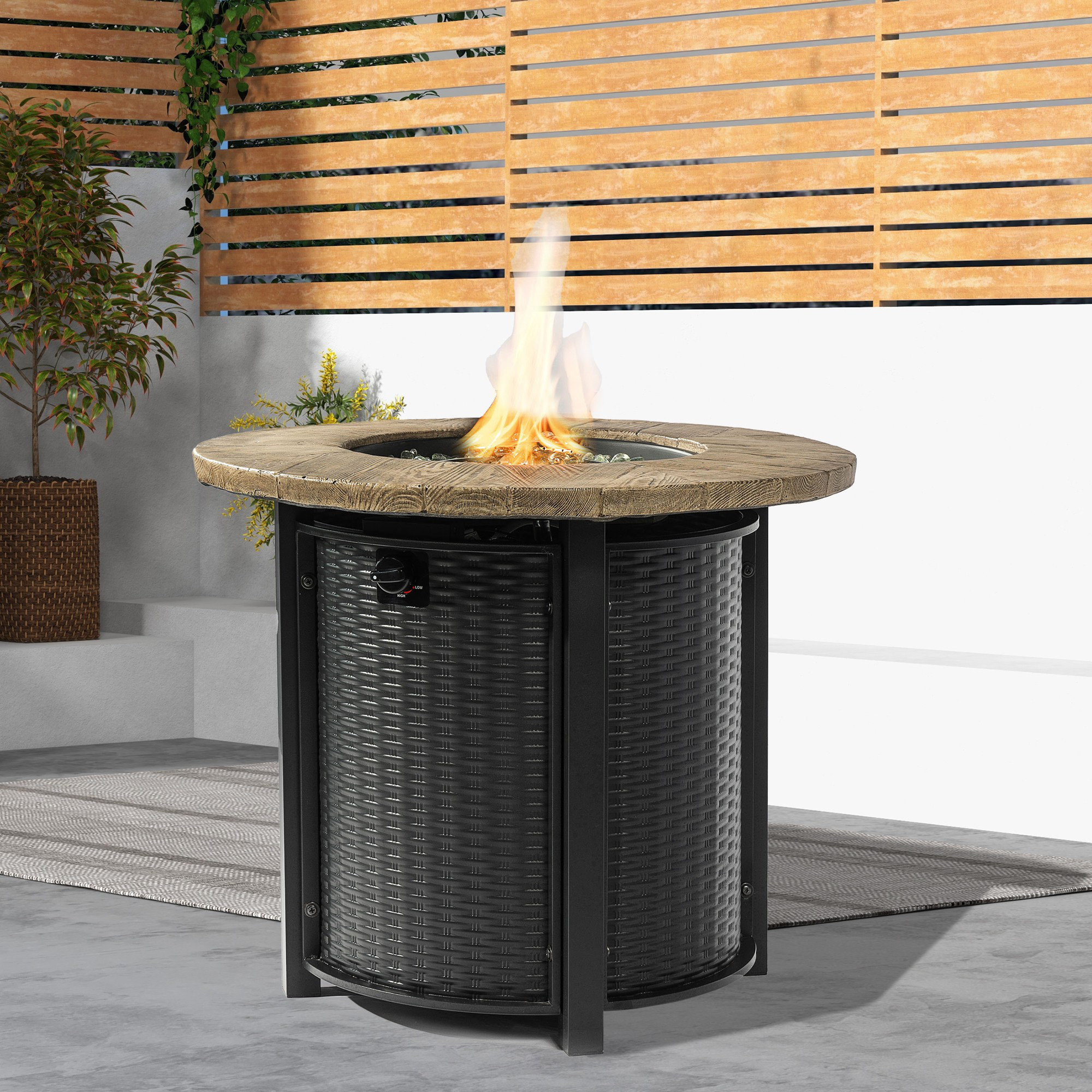 Arlmont & Co. 30Inch Round Fire Pit Table With Lava Rocks | Wayfair