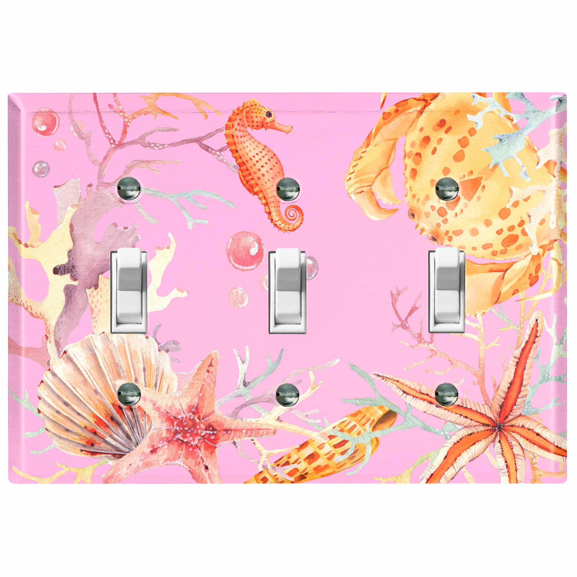 WorldAcc Sea Horse Crab Star Fish 3-Gang Toggle Light Switch Wall Plate ...