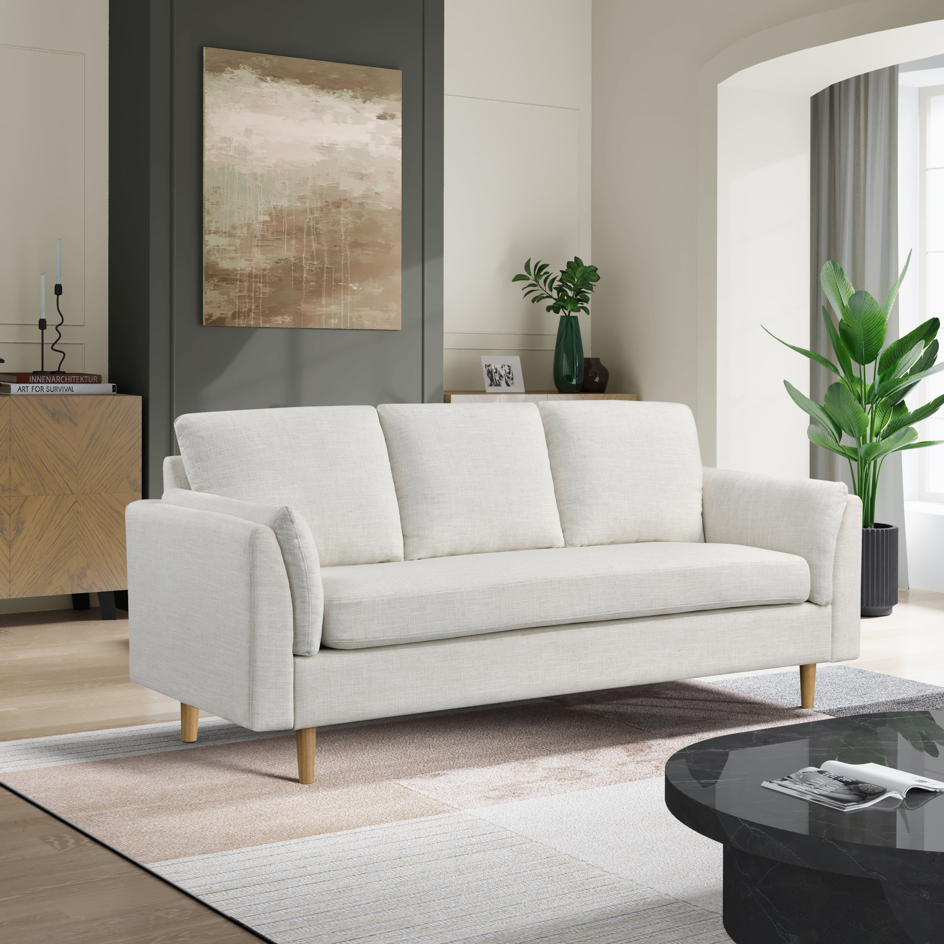 Latitude Run® Jica 79" Mid-Century Modern Sloped Pillow Arm Upholstered ...