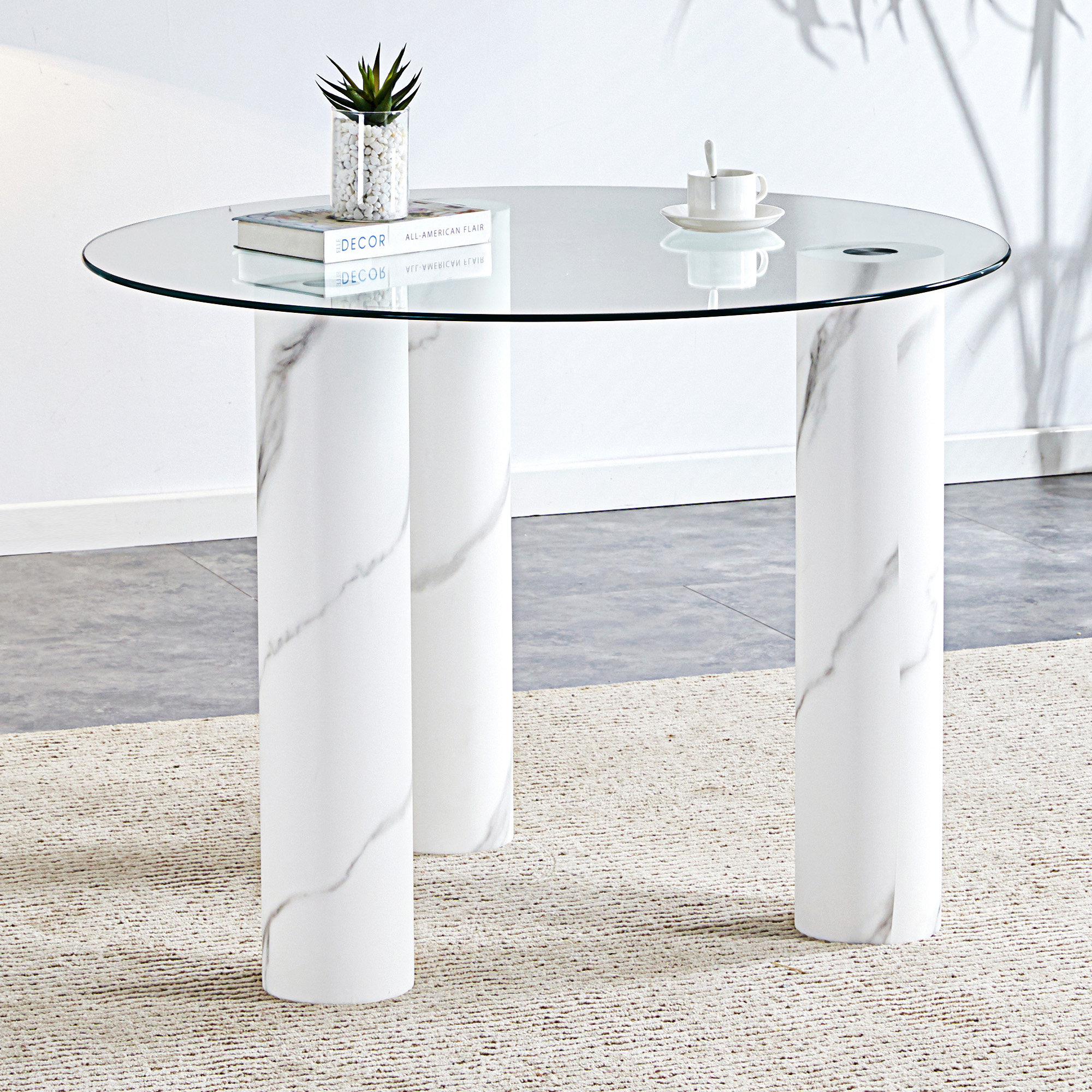 Orren Ellis Round Transparent Tempered Glass Dining Table (Only Tables ...