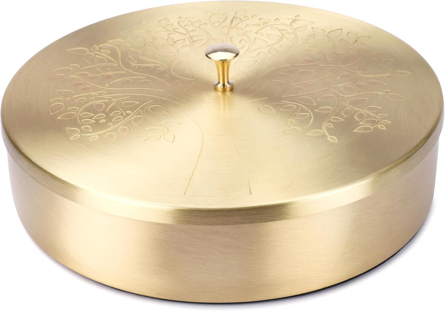 World Menagerie Brass Round Spice Box Golden With Embossed Lid ...