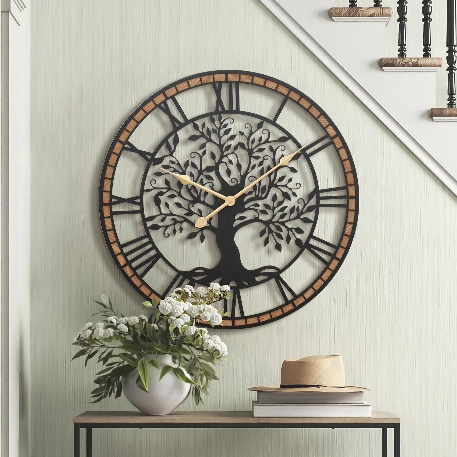 ELEMENTARY ENTERPRISE LLC Large Tree Of Life Wall Clock, Metal Modern ...