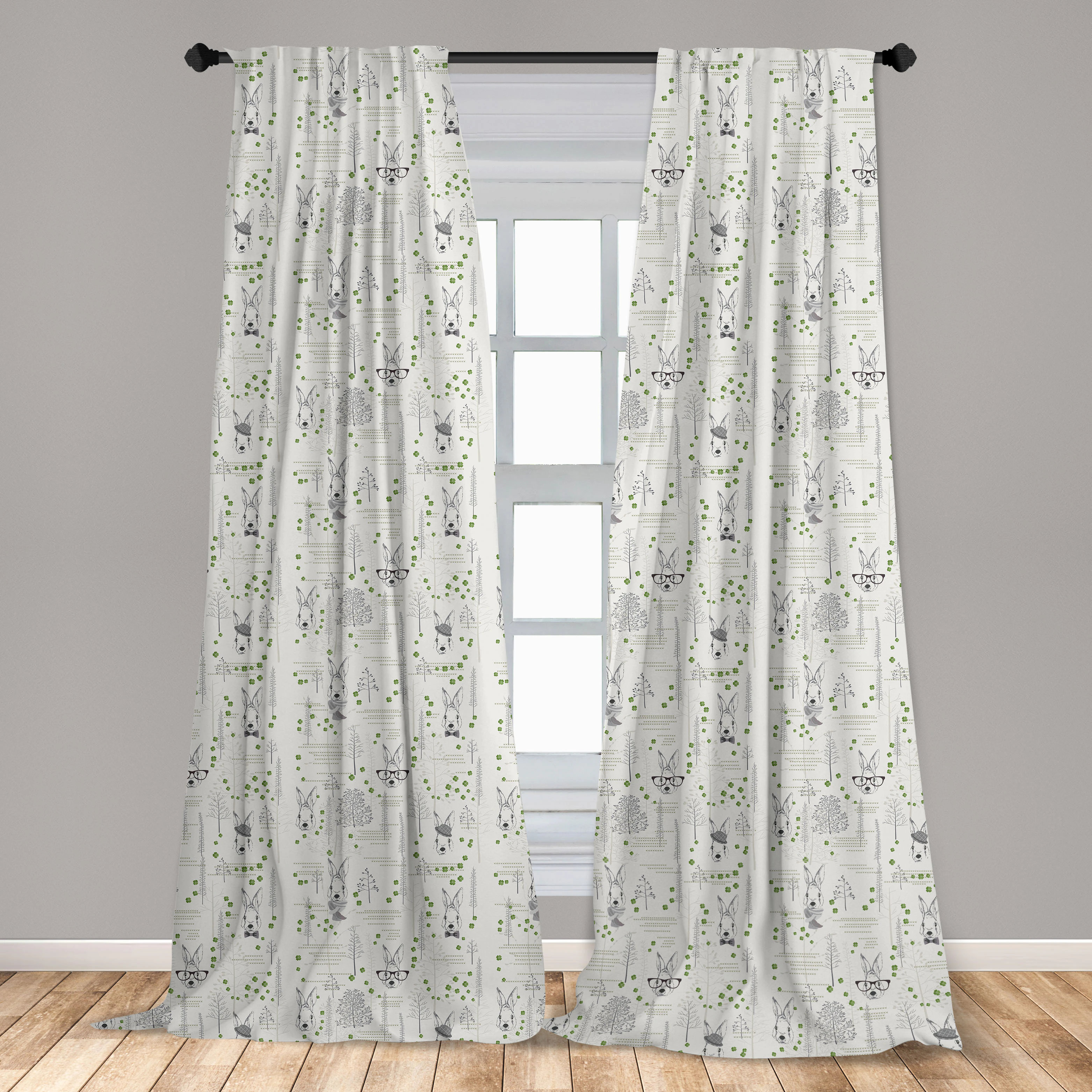 East Urban Home Rabbit Floral Semi-Sheer Rod Pocket Curtain Panels ...