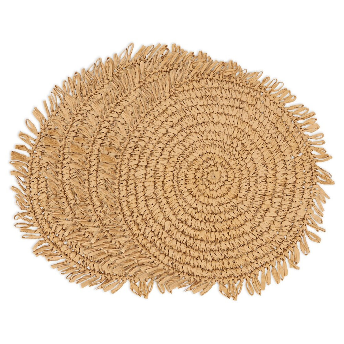 Fennco Styles Natural Rustic Raffia Fringe Table Placemats 14" Round ...