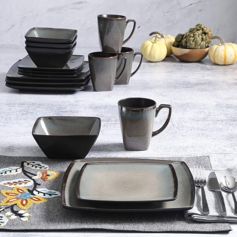 Gibson Elite 16 Piece Glazed Dinnerware Set With Plates, Bowls, & Mugs ...