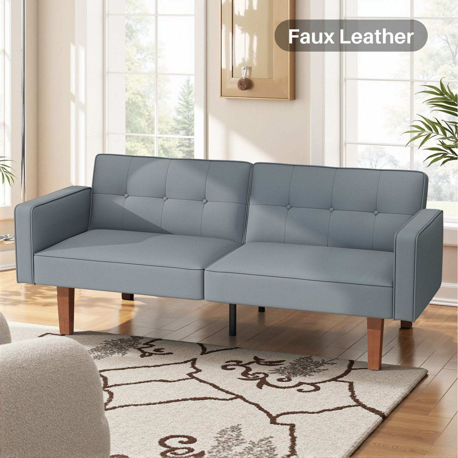 Wade Logan® Besharat Convertible Futon Sofa Bed, Faux Leather Futon ...