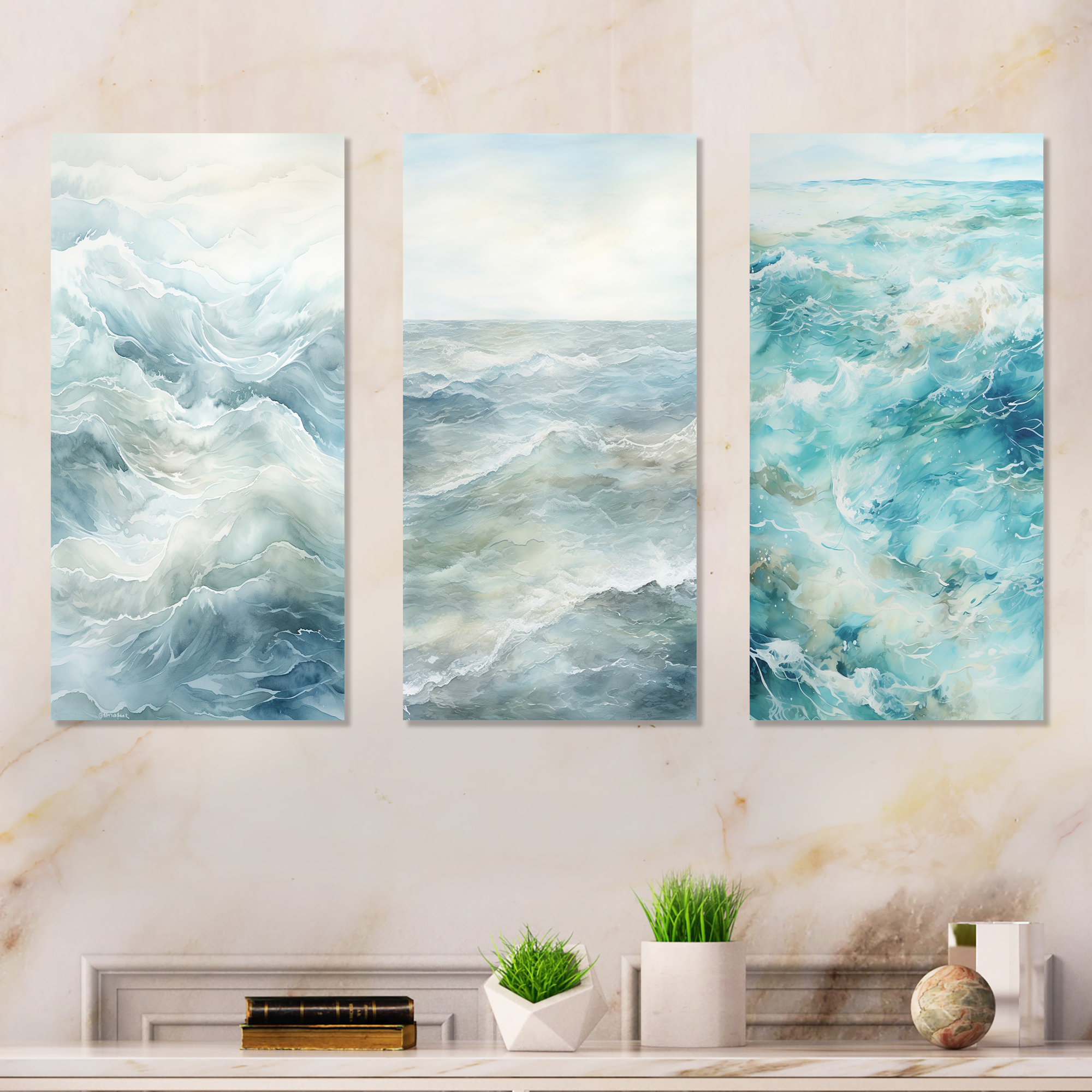 Rosecliff Heights Ocean Minimal Waves Charm - Ocean Metal Prints Set Of ...