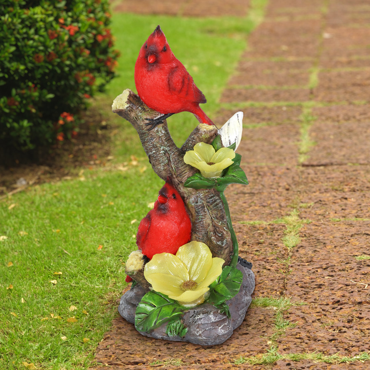 Exhart Cardinals with Solar Flowers on a Branch Hand Painted Garden ...