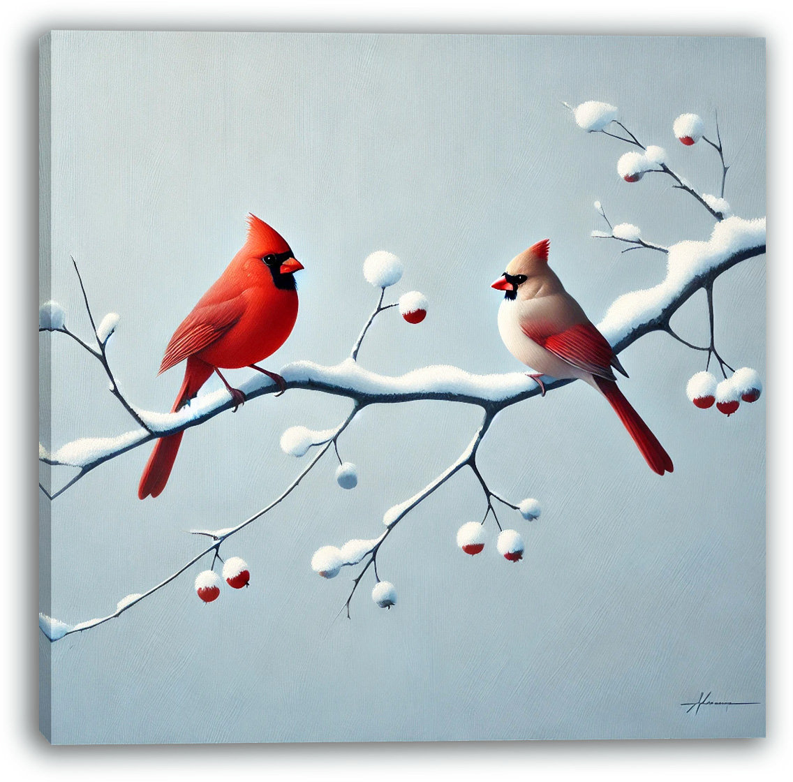Charlton Home® Snowy Cardinals Winter Scene Wrapped Canvas print Wall ...
