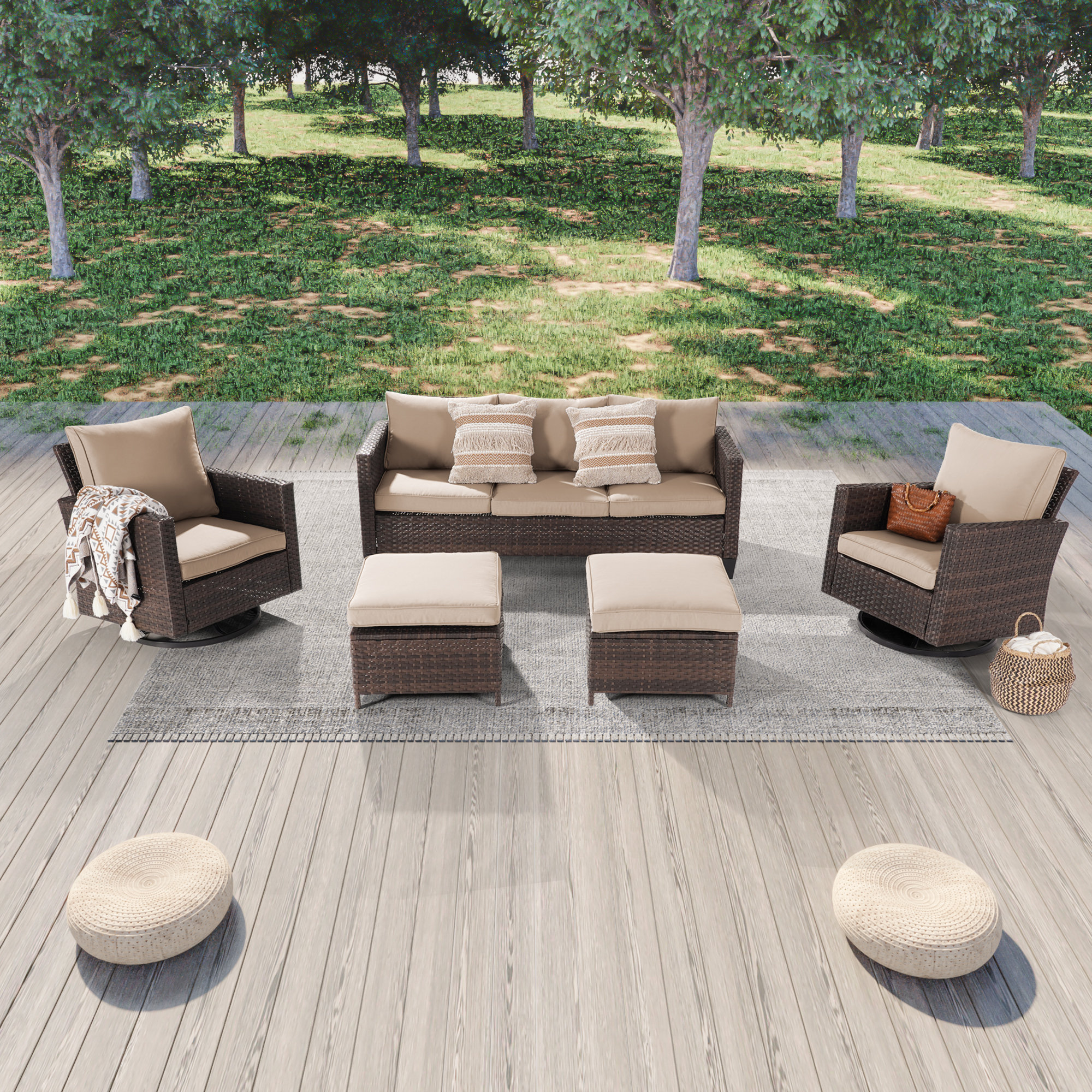 Lark Manor™ Ashvi 5 - Person Outdoor Conversation Set with Cushions and ...