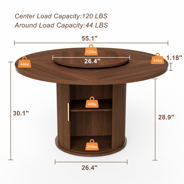 Mercer41 55 inch Round Dining Table for 6, Double-Tiered Storage Rack ...
