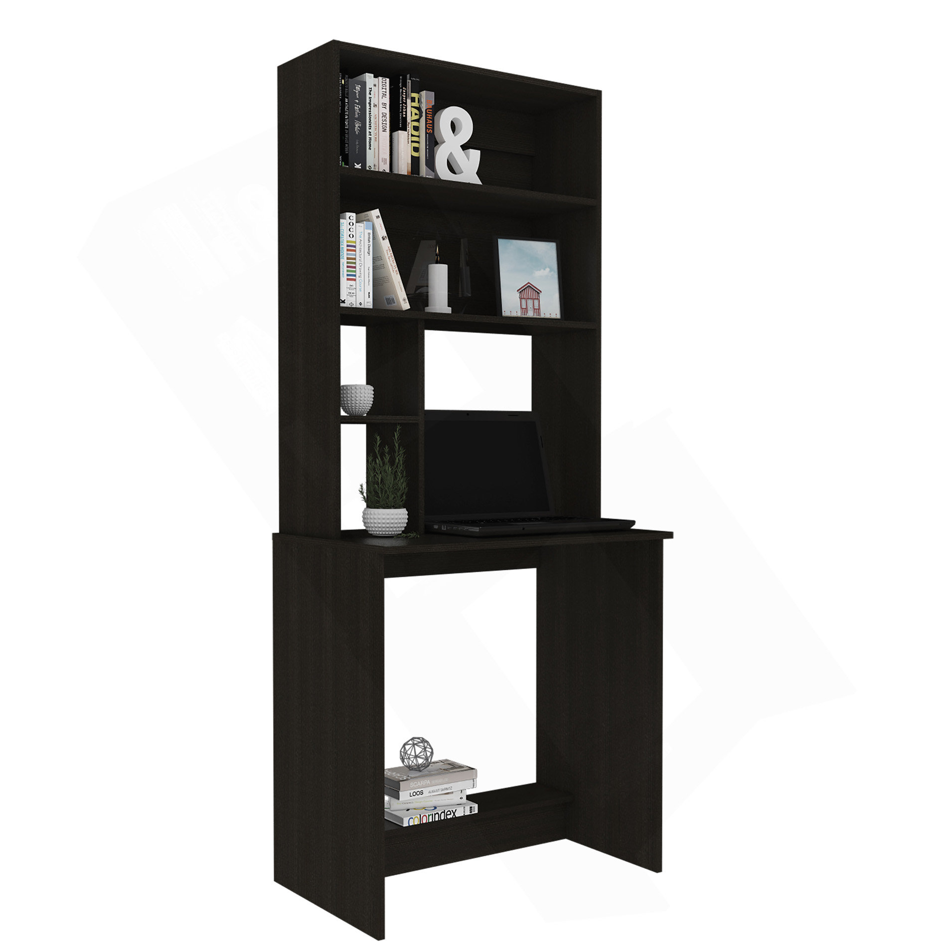 Latitude Run® Wenge 4-Shelf Computer Desk With Hutch | Wayfair