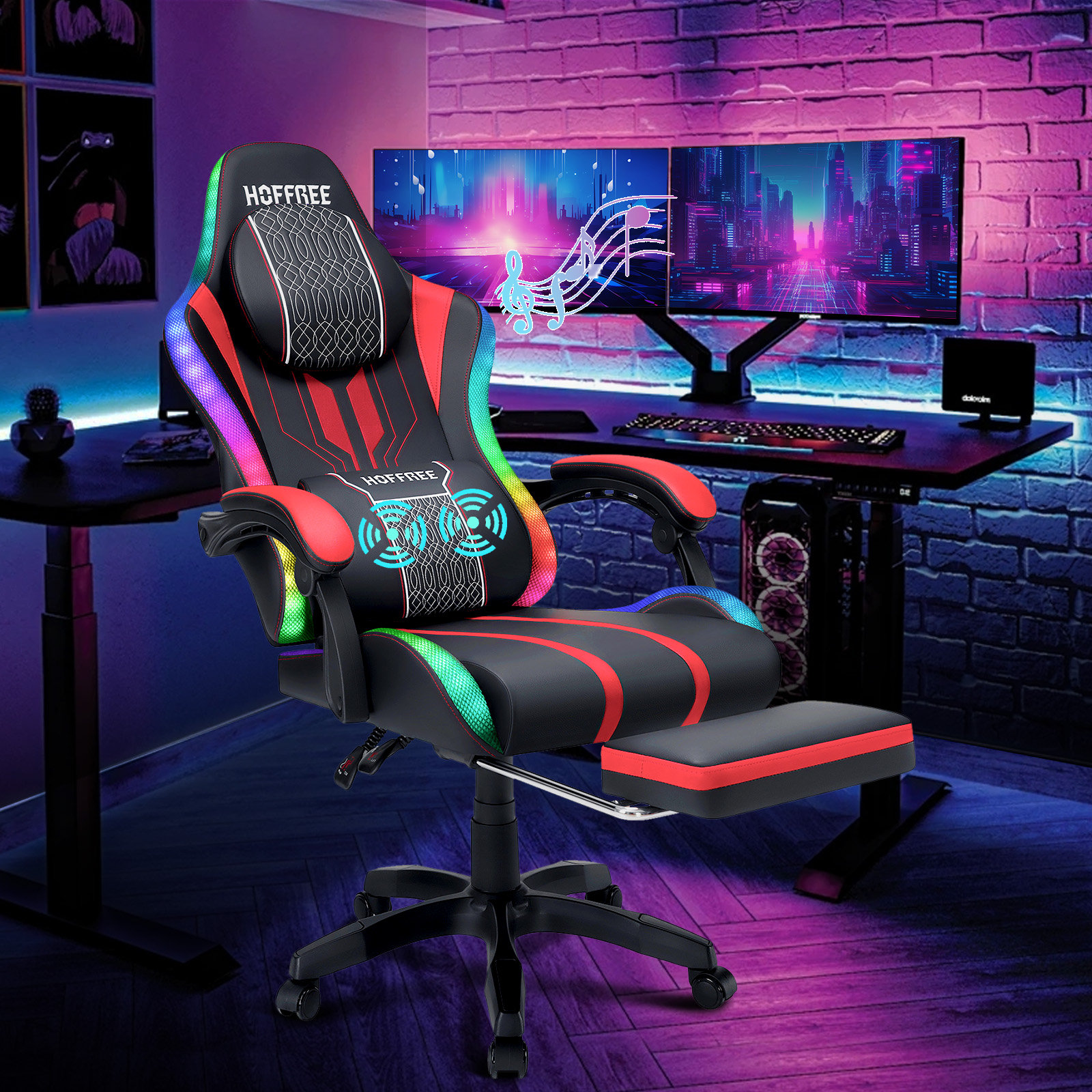 Inbox Zero Ergonomic Gaming Chair with Speakers RGB LED Lights and ...