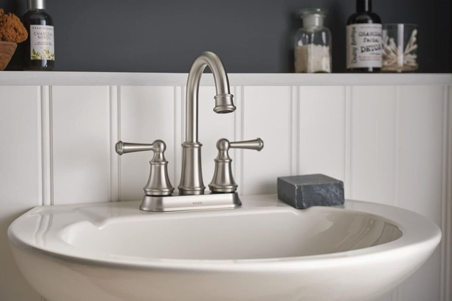 Moen Brecklyn Centerset Bathroom Faucet with Push Down Drain & Reviews ...