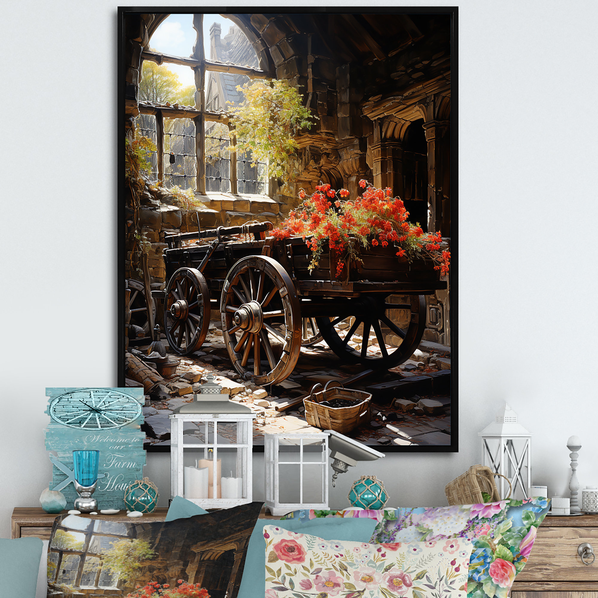 Design Art Rustic Red Us Carriage Cart II | Wayfair