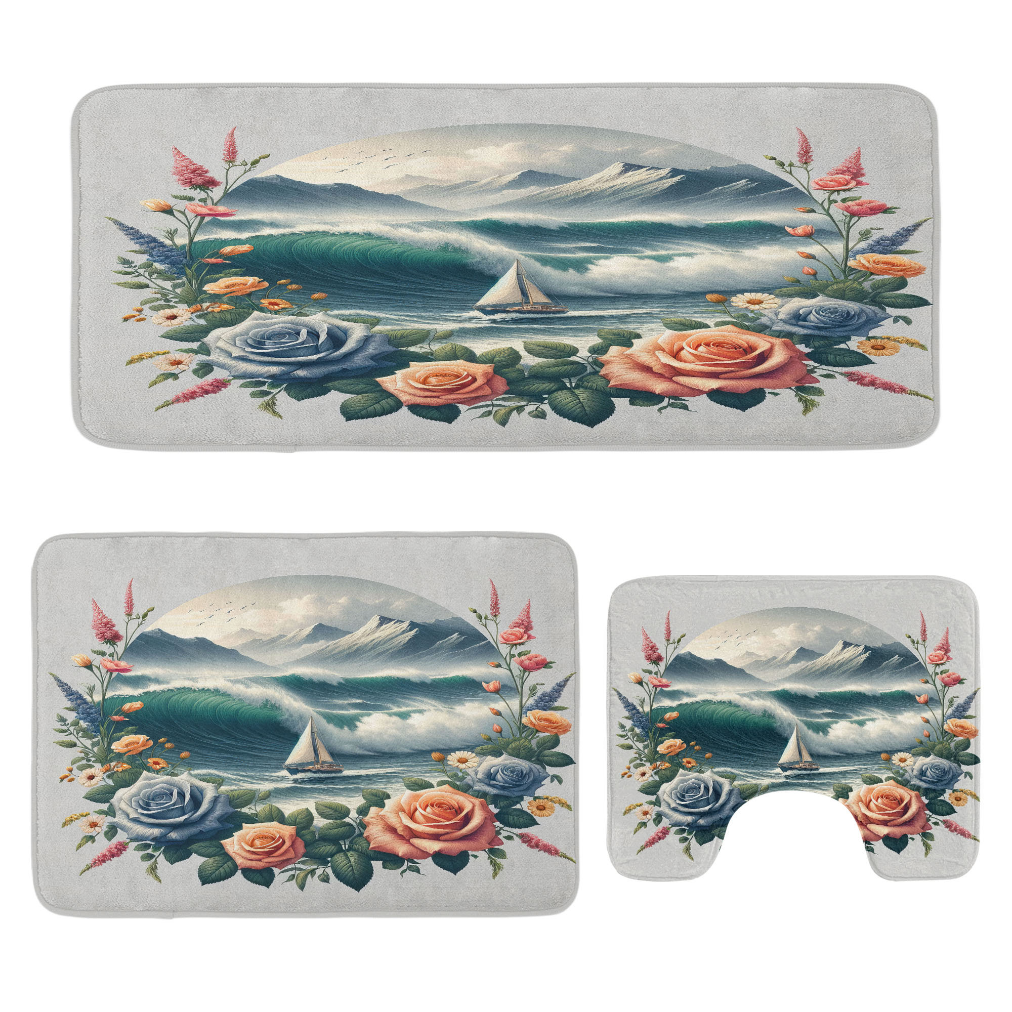 East Urban Home Nautical Bathroom Rug Set 3 Pieces U-Shape & Rectangle ...