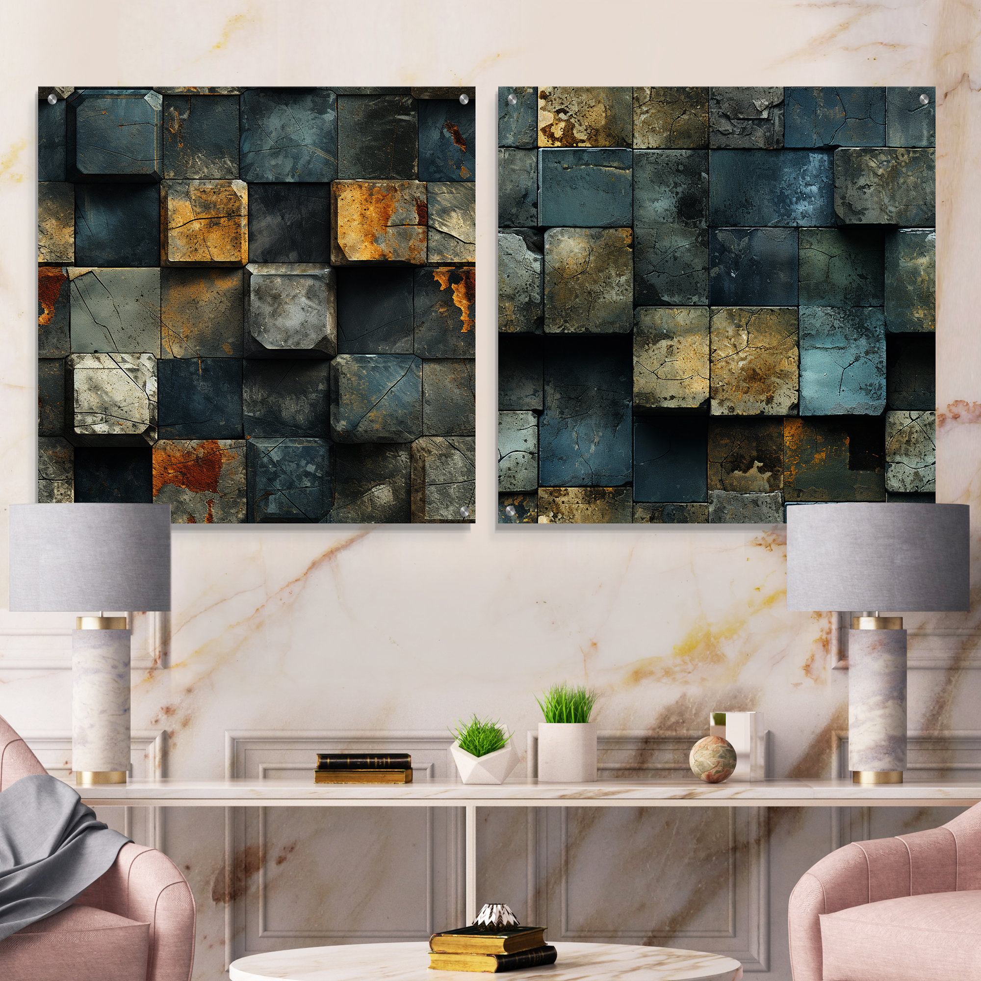 Design Art Grey Cubic Striped Wall Pattern - Abstract Acrylic Wall Art ...