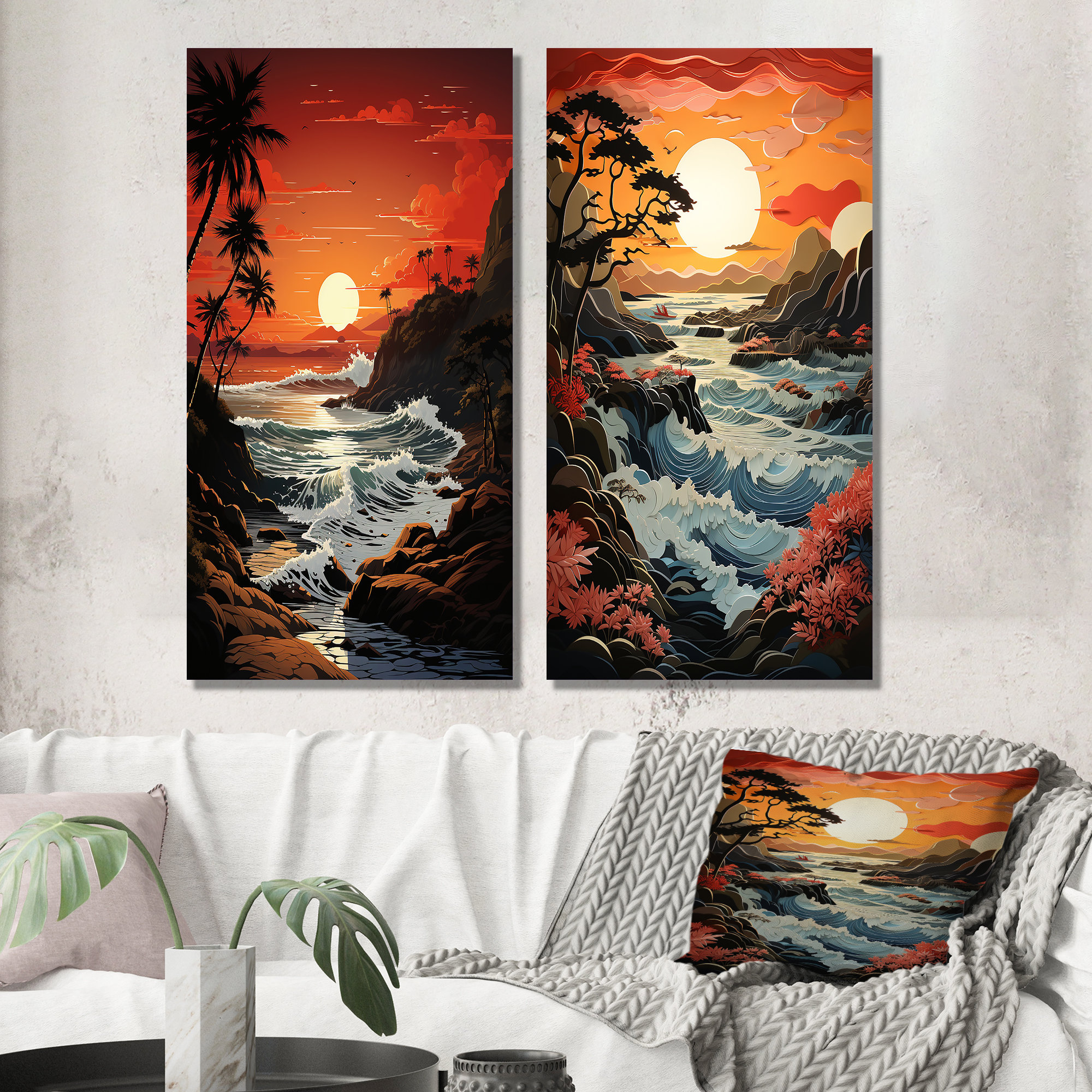 Dovecove " Beach Crimson Sunset Papercut " 2 - Pieces on | Wayfair