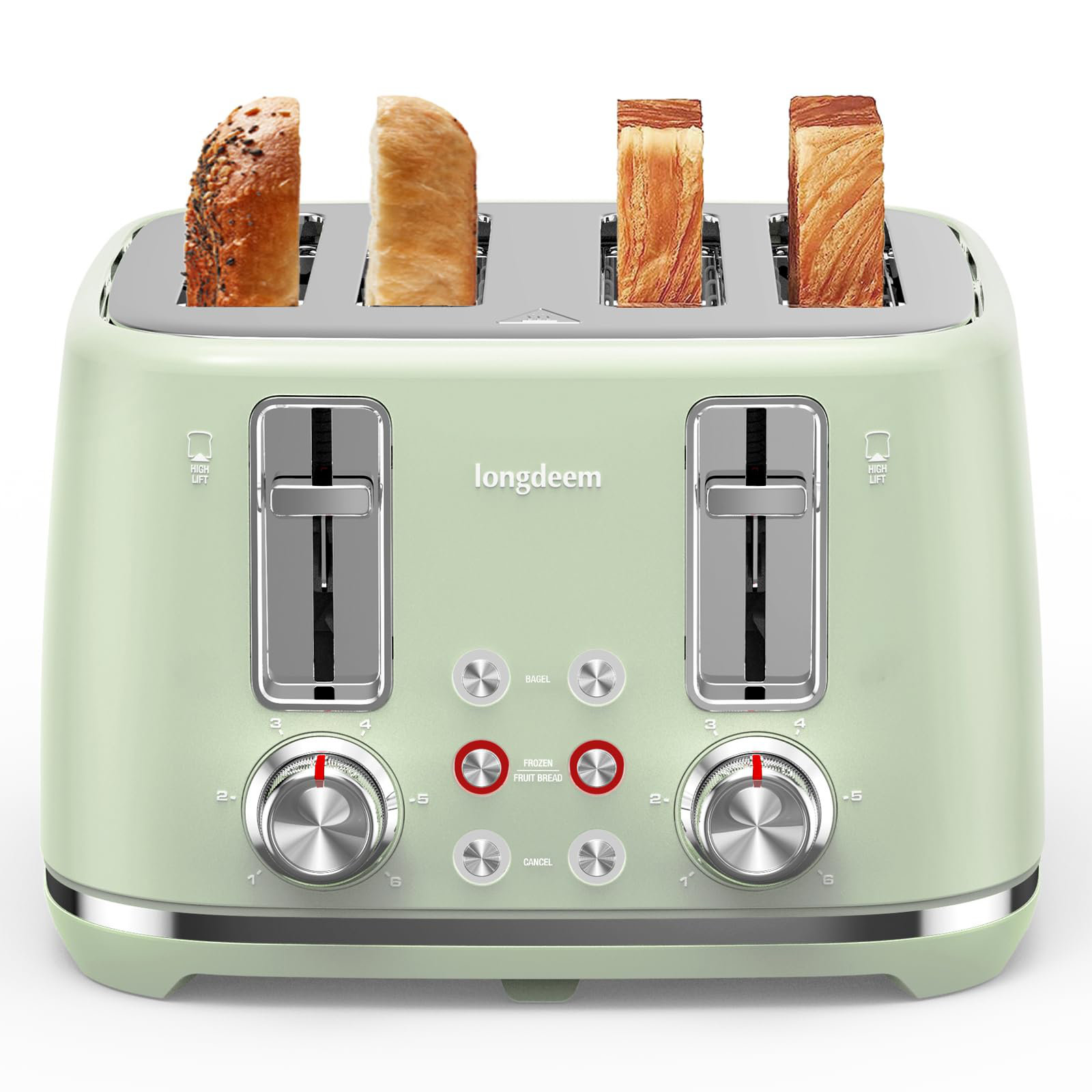 LONGDEEM 4 Slice Toaster, Extra Wide Slots, Longdeem Retro Stainless ...