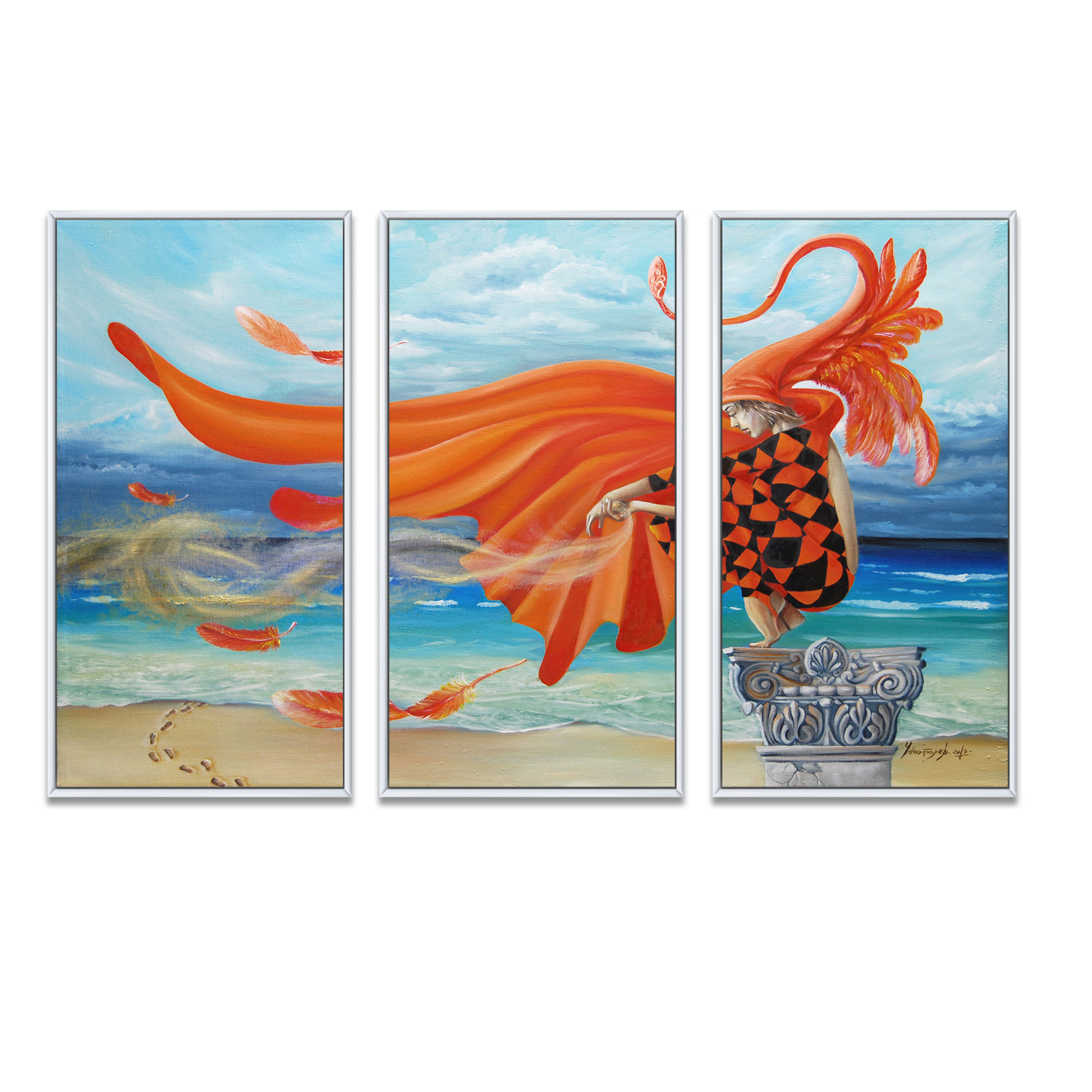 Trinx Wind Blows All - Abstract Framed Canvas Wall Art Set Of 3 | Wayfair