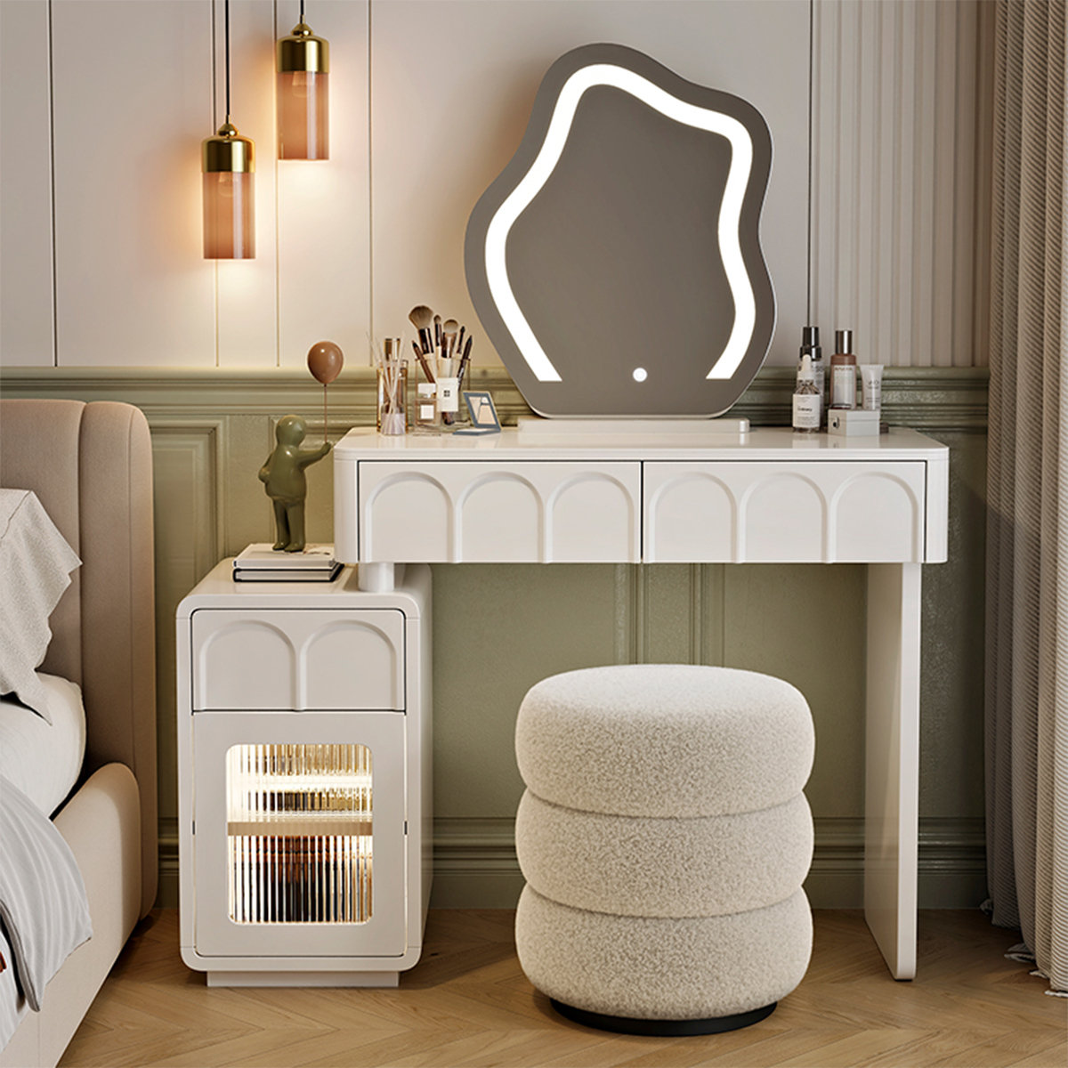 Hokku Designs Modern Minimalist Cream Style White Solid Wood Vanity ...