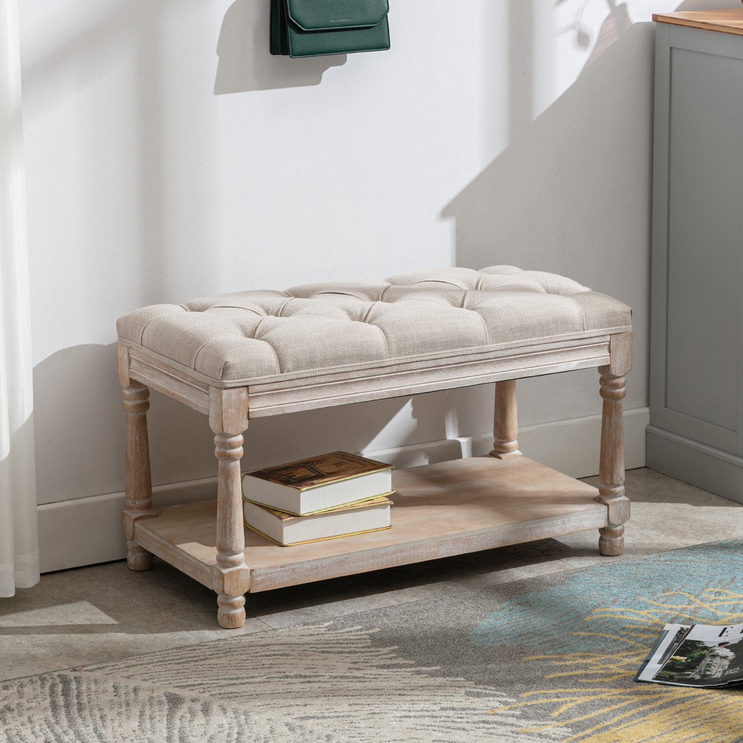 Ophelia & Co. Eirwyn Upholstered Shelves Storage Bench & Reviews | Wayfair