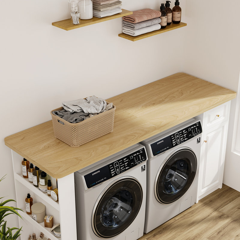 Metaoutdoors Washer Dryer Storage Table With Shelves And Drawer For ...