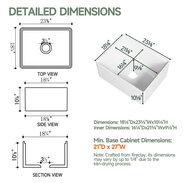 Jasmie 24" L x 18" W Fireclay Farmhouse Workstation Sink Apron Front ...