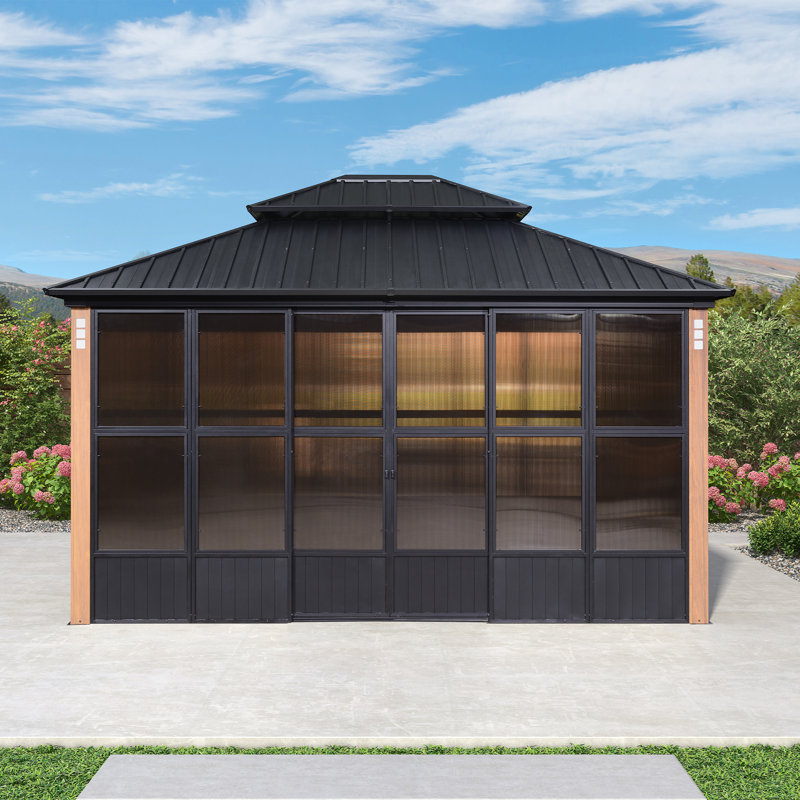 PURPLE LEAF 12' W x 14' D Patio Hardtop Gazebo Double Top Outdoor ...