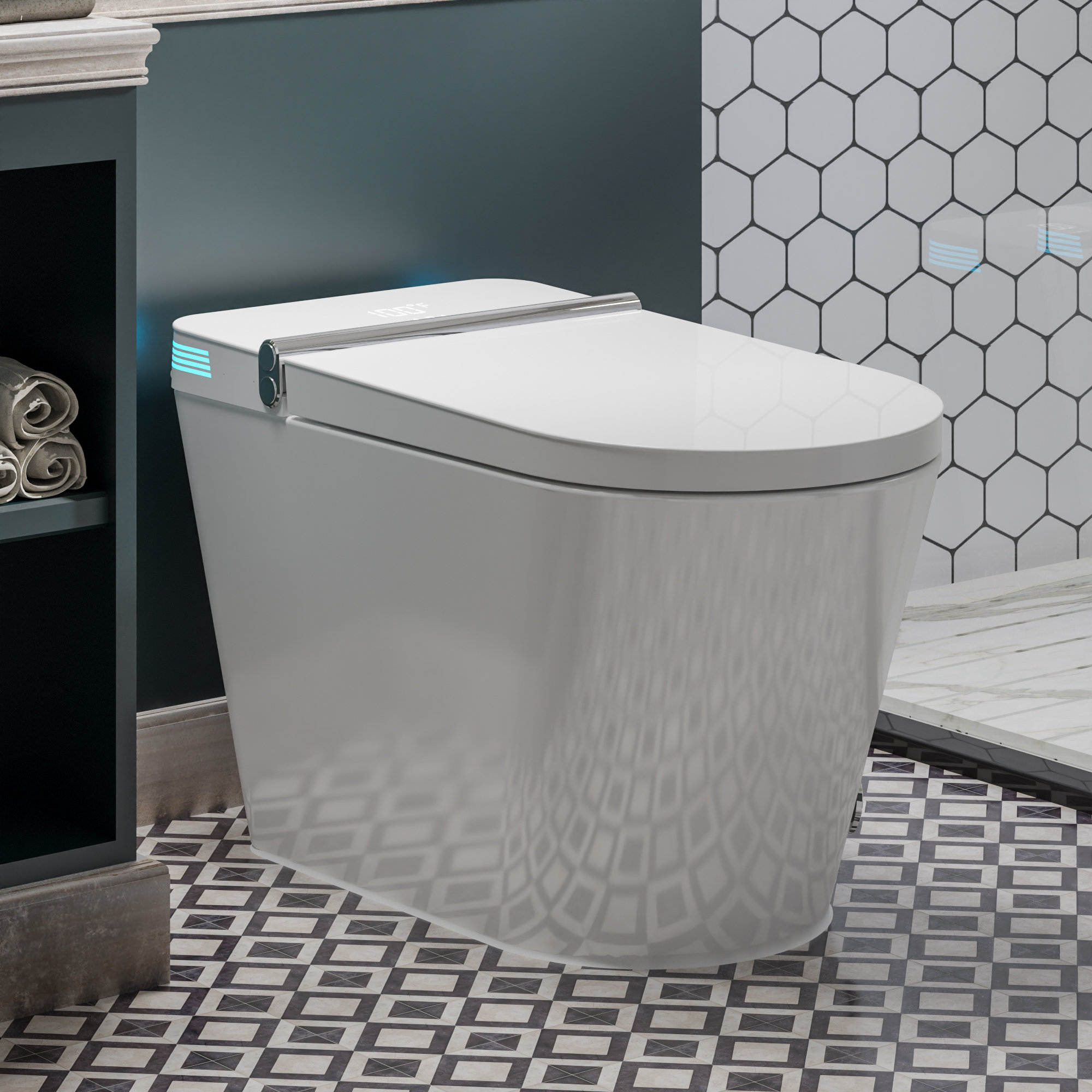 ARRISEA Smart Bidet Toilet with Built in Tank, Off-Seat Flush & Foot ...