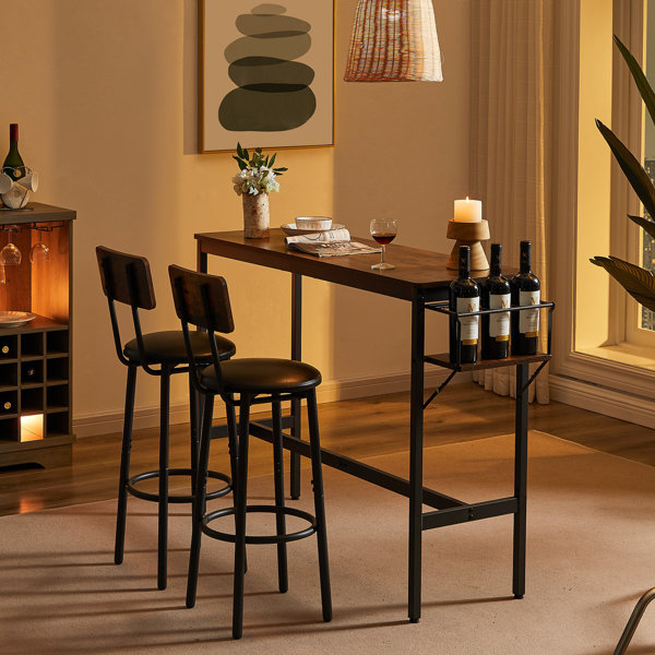 17 Stories 3-Piece Bistro Bar Table Set, Dining Set with Folding Rack ...