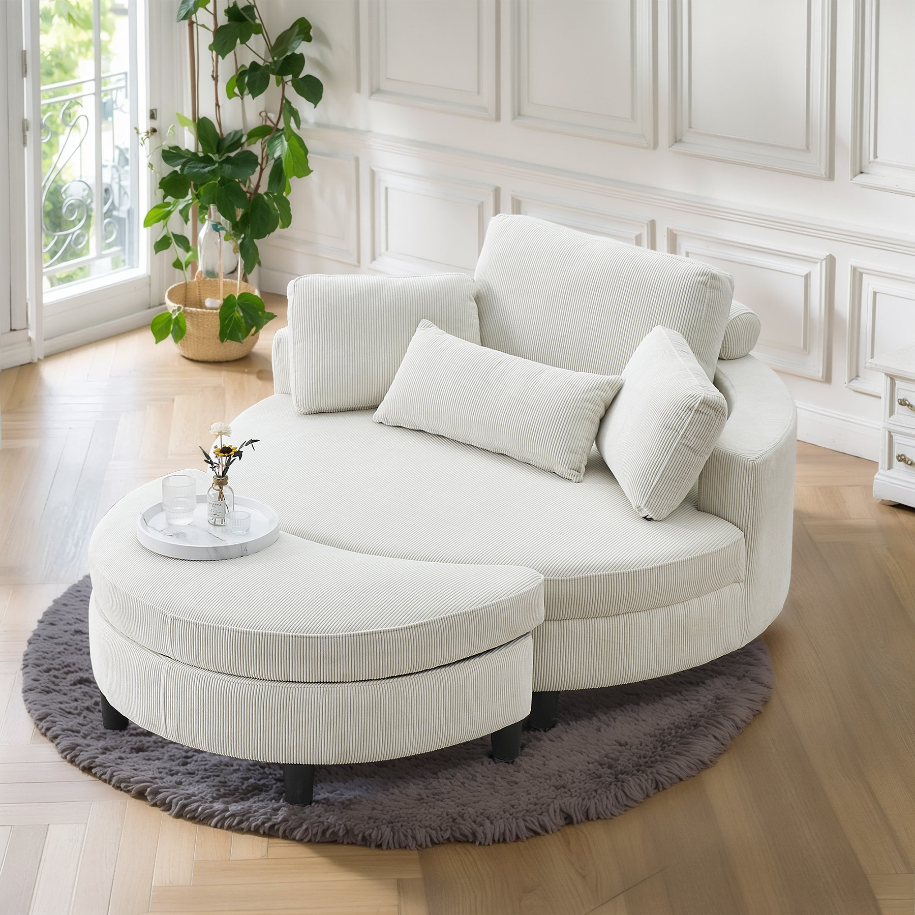 Orren Ellis Brooklin Upholstered Chair And A Half with Ottoman ...