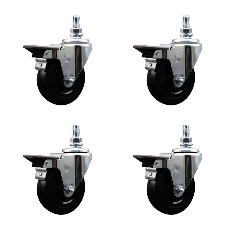 Service Caster 4 Inch_Hard Rubber 10MM Threaded Stem Caster Set with ...