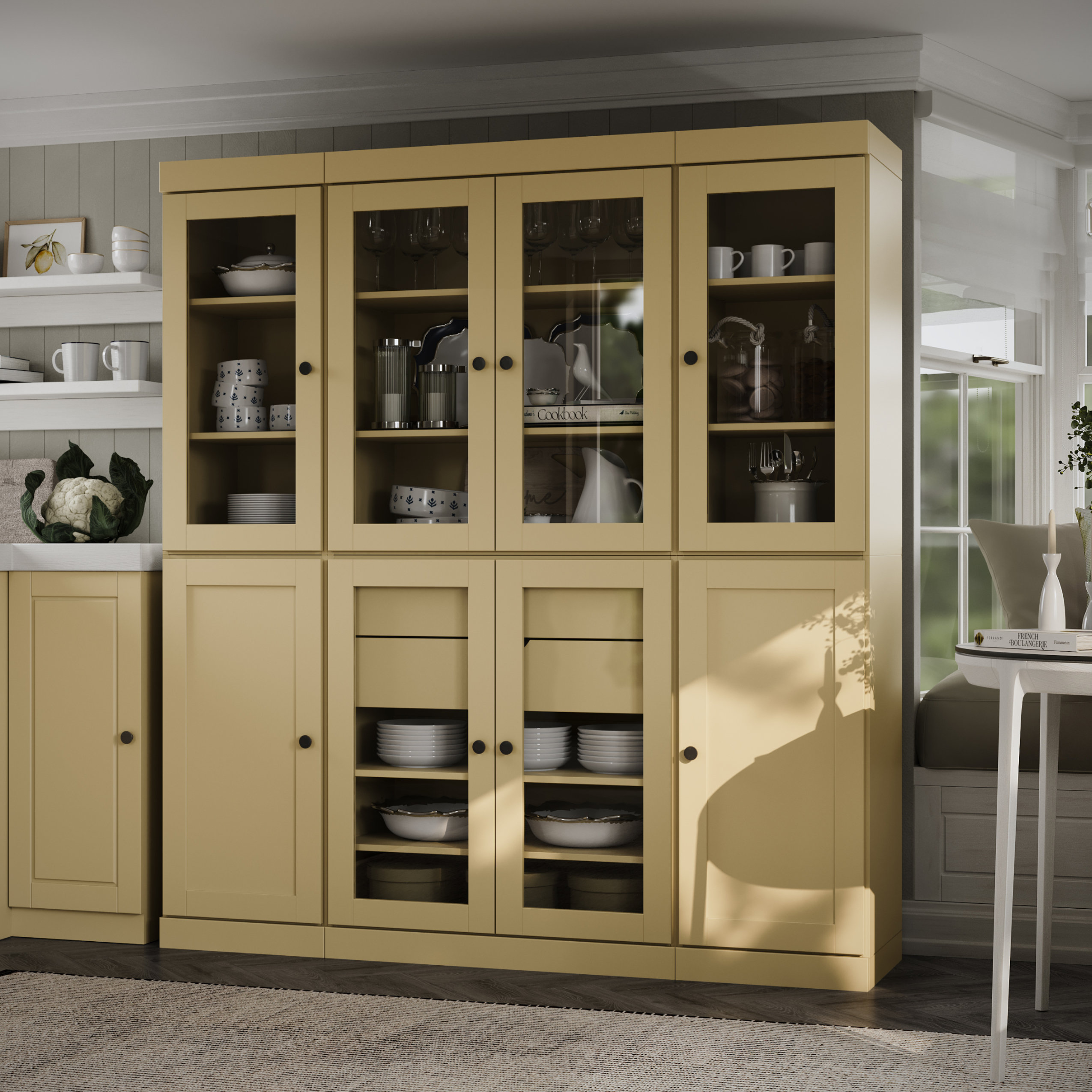 Wildon Home® 100% Solid Wood Pantry China Cabinet, Clear Glass & Shaker ...