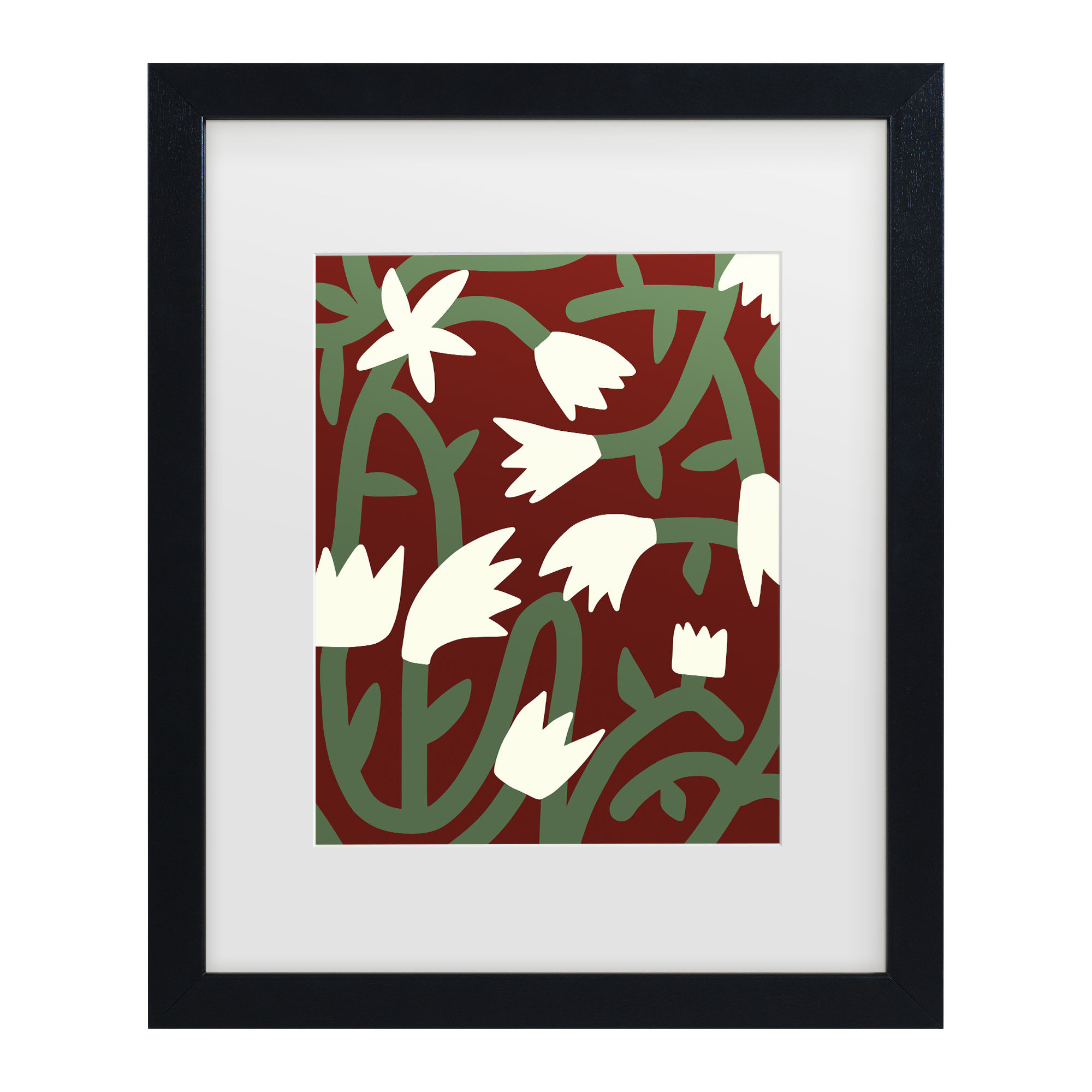 Winston Porter Little Dean Maroon Bloom Vine Matted Framed Art | Wayfair