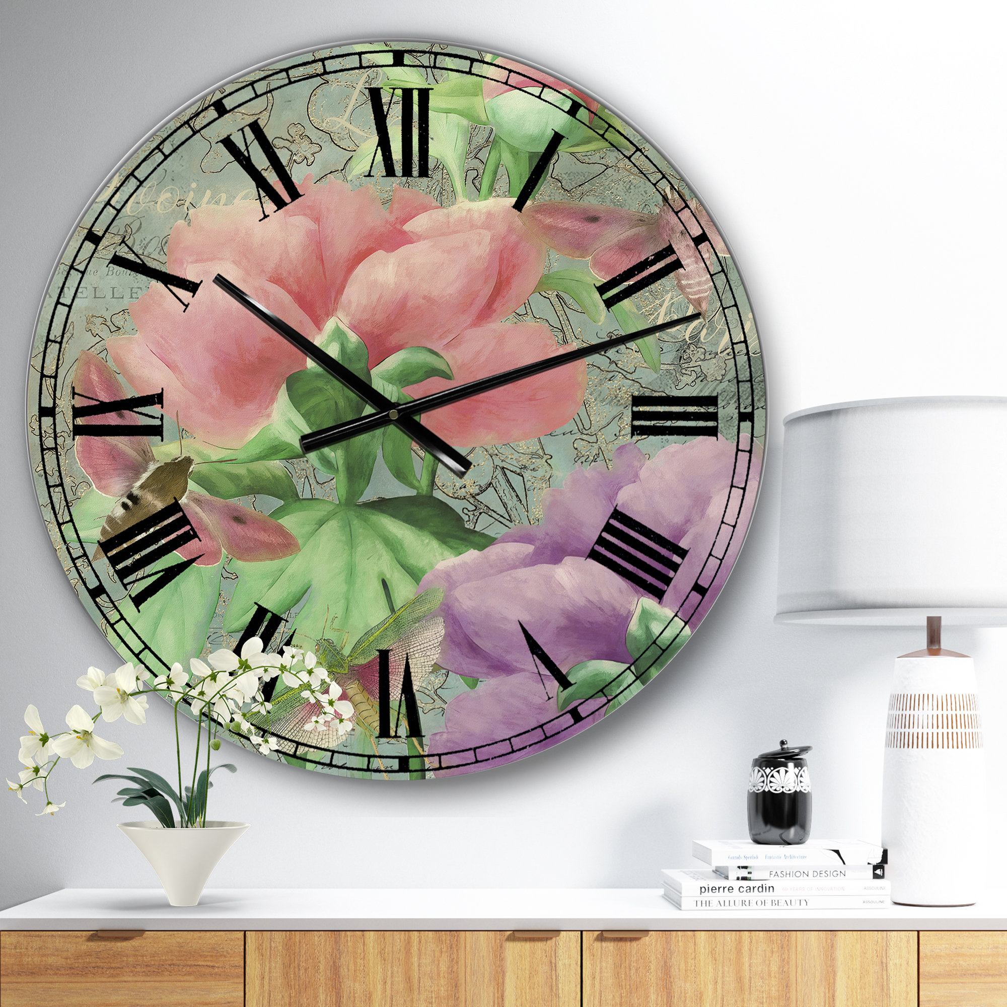 East Urban Home Pink Peonies - Large Cottage Wall Clock | Wayfair