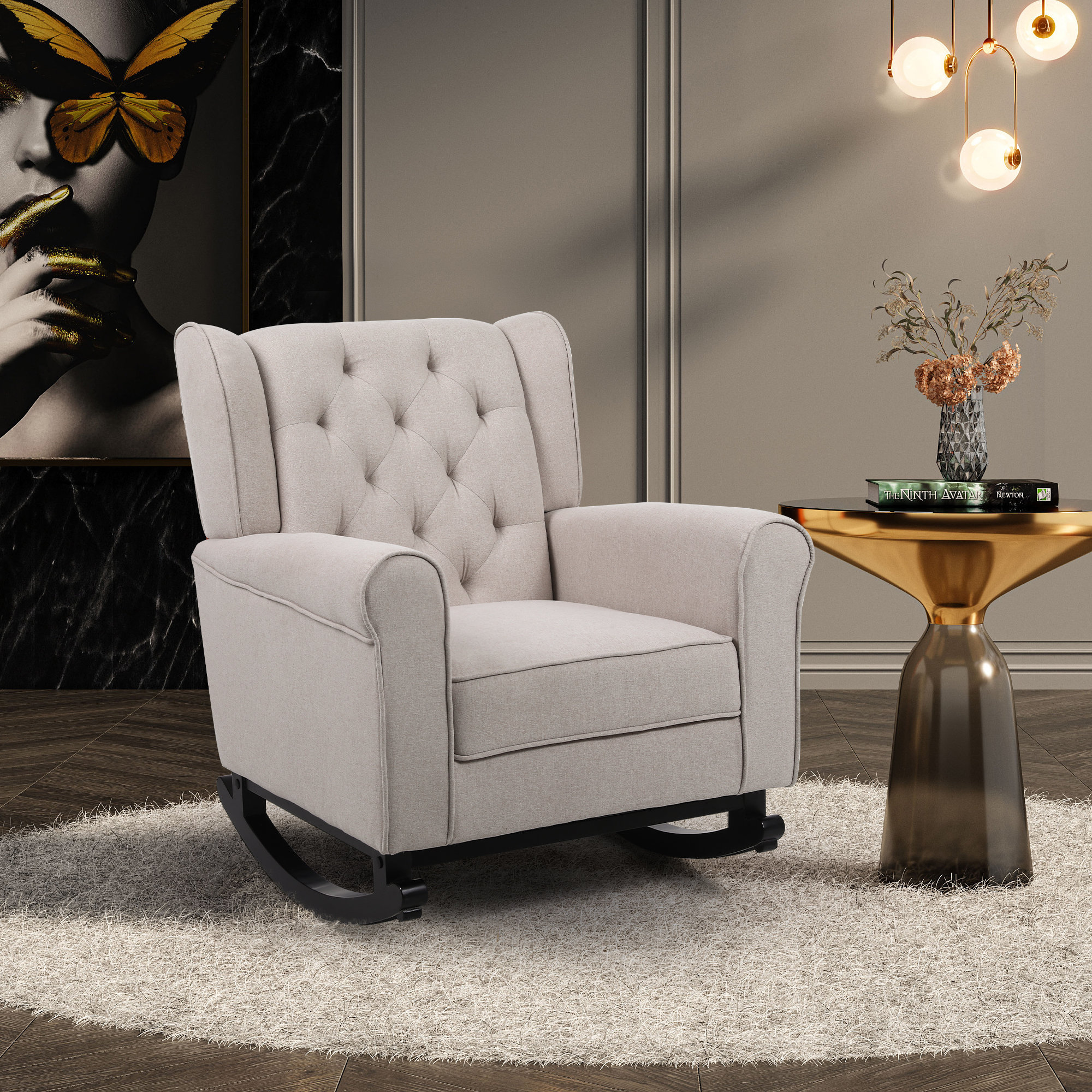 Harriet Bee Erieonna Mid Century Modern Rocking Chair, Upholstered ...